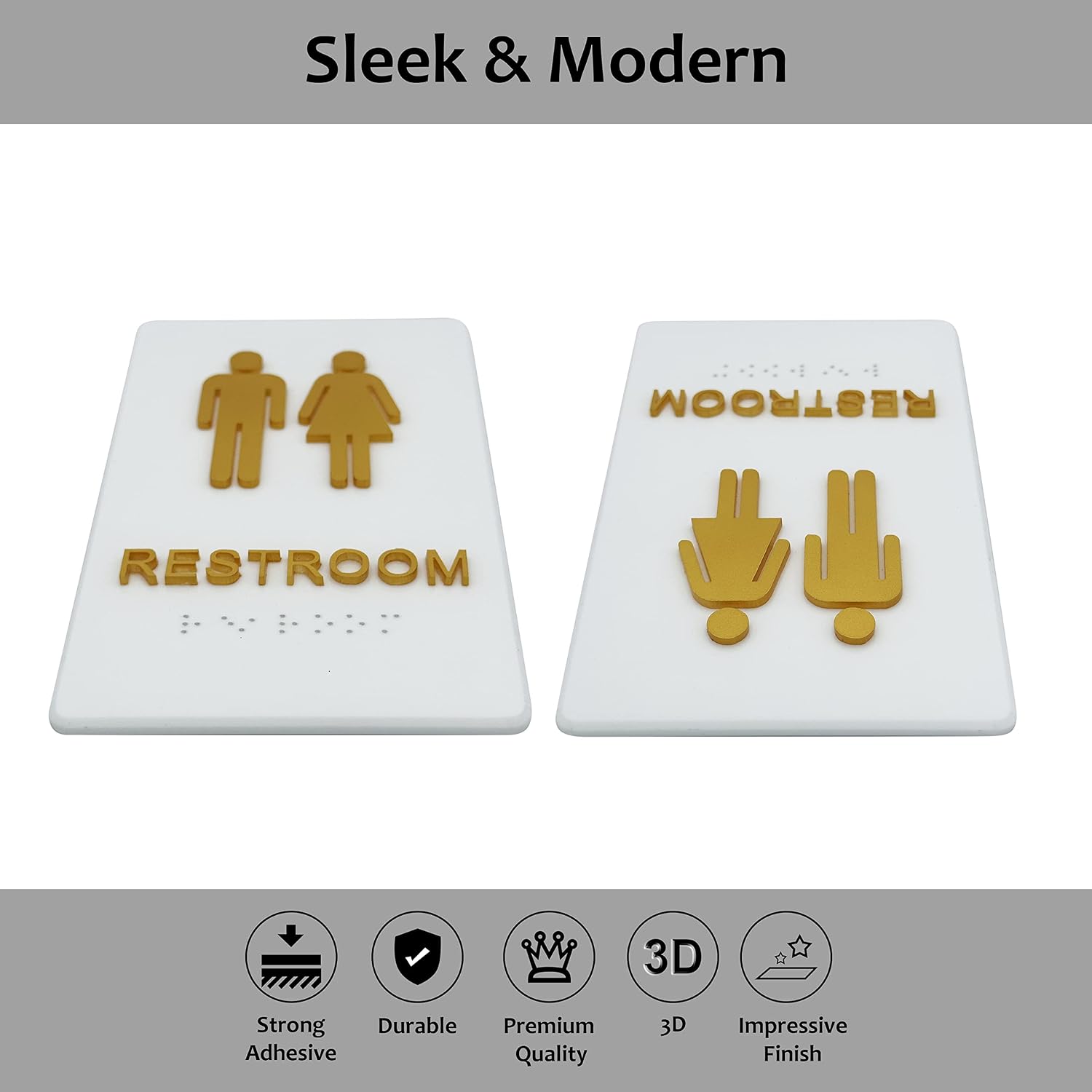Acrylic 3D Gold Finish Restroom Sign with Braille, Philippines | Ubuy