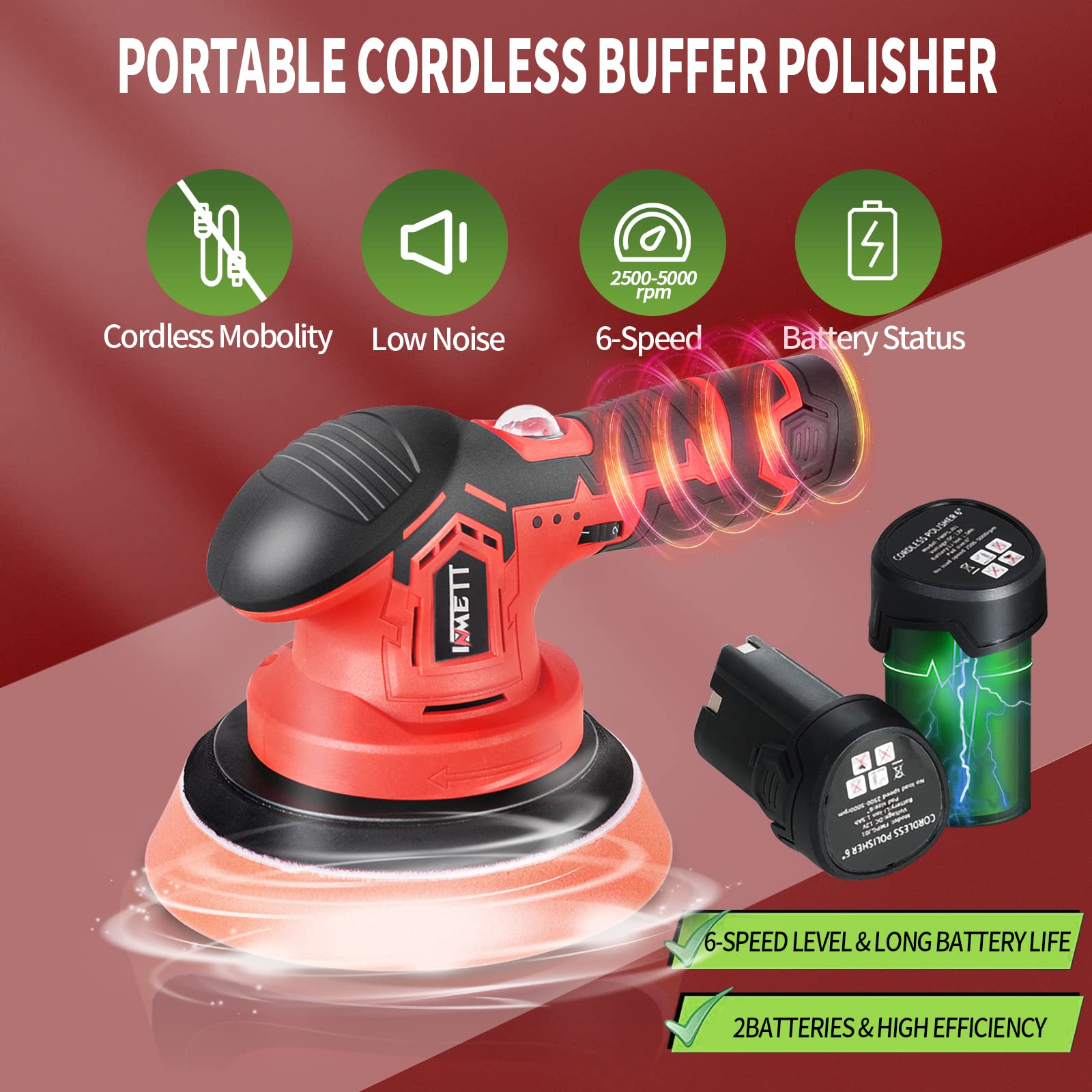 INMETT Cordless Car Buffer Polisher - with 2pcs 12V Lithium ...