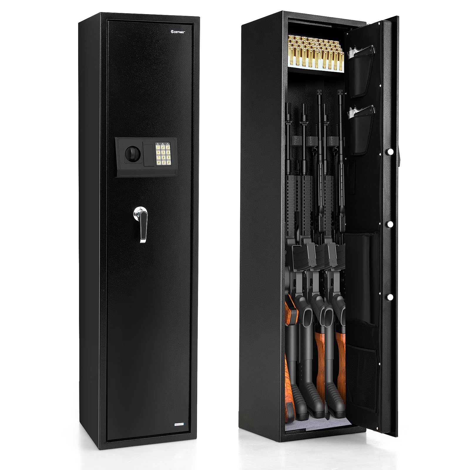 COSTWAY Gun Cabinet, 5 Rifles Gun Safe with Digital Keypad, Emergency ...