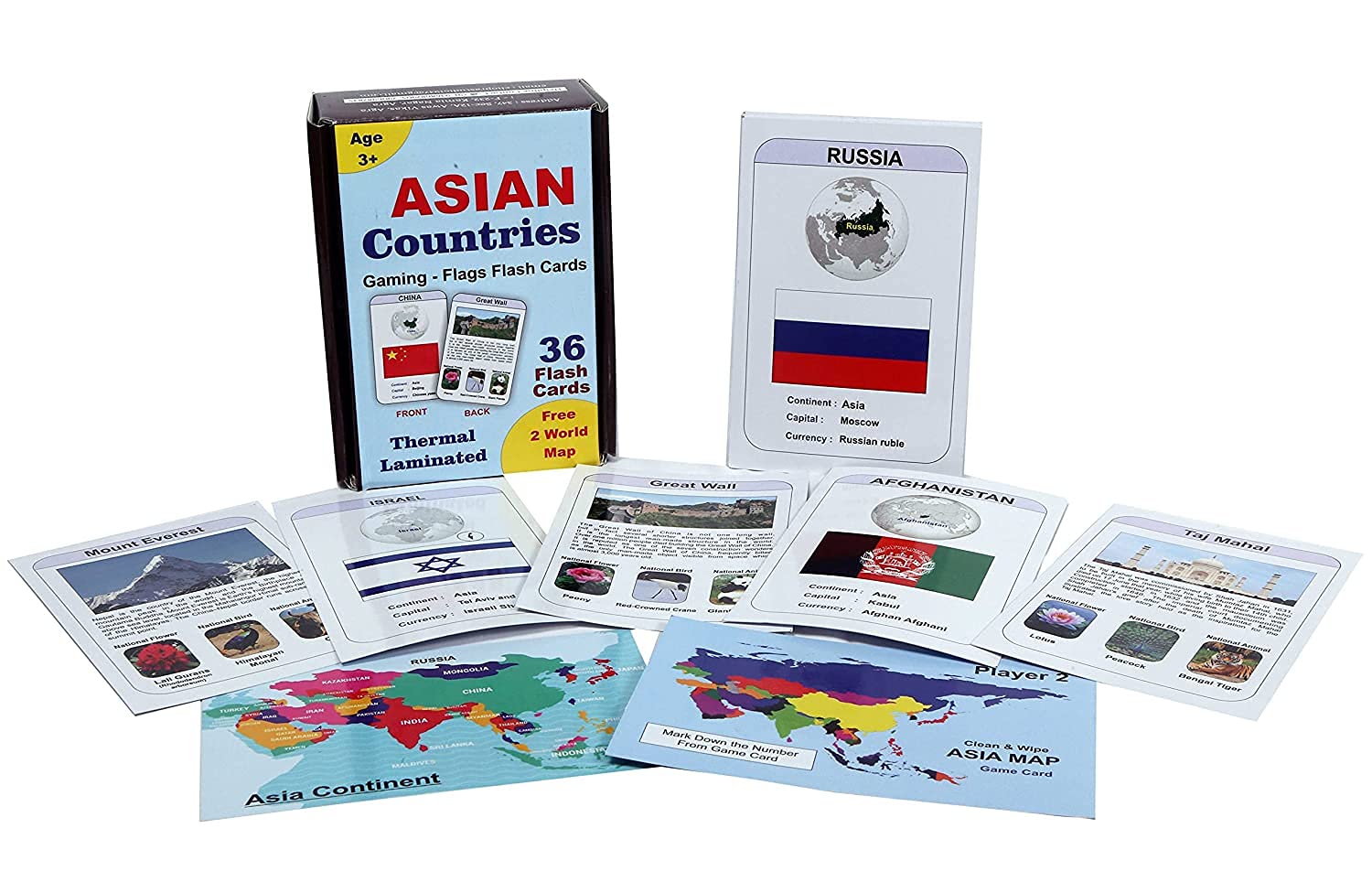 Fiddato 36 Asian Countries Flags Flash Cards For Kids Gaming ...