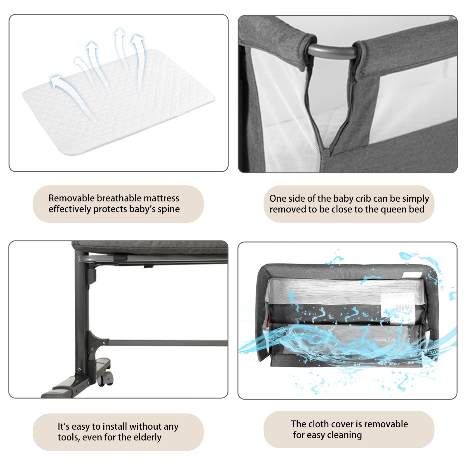 Kinder King Baby Bassinet w/Wheels, Folding Portable Newborn Bedside ...