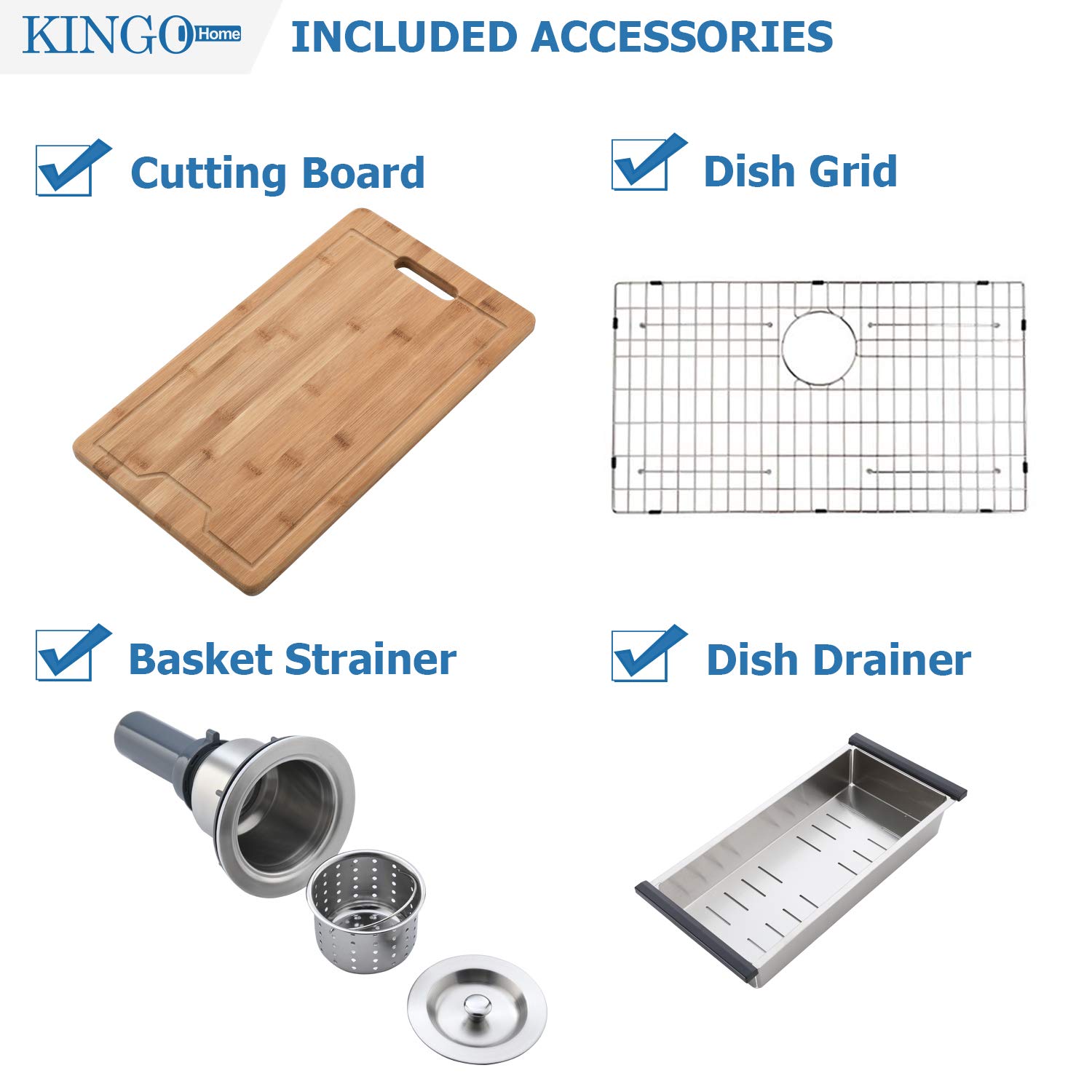 KINGO HOME 33-Inch 18 Gauge Handmade Stainless Steel Single Bowl Farmhouse Sink, Farm Sink 33 ...