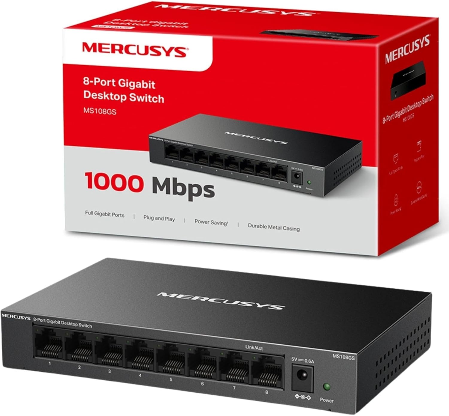 MERCUSYS MS108GS 8-Port Gigabit Network Switch, 8× 10/100/1000Mbps ...