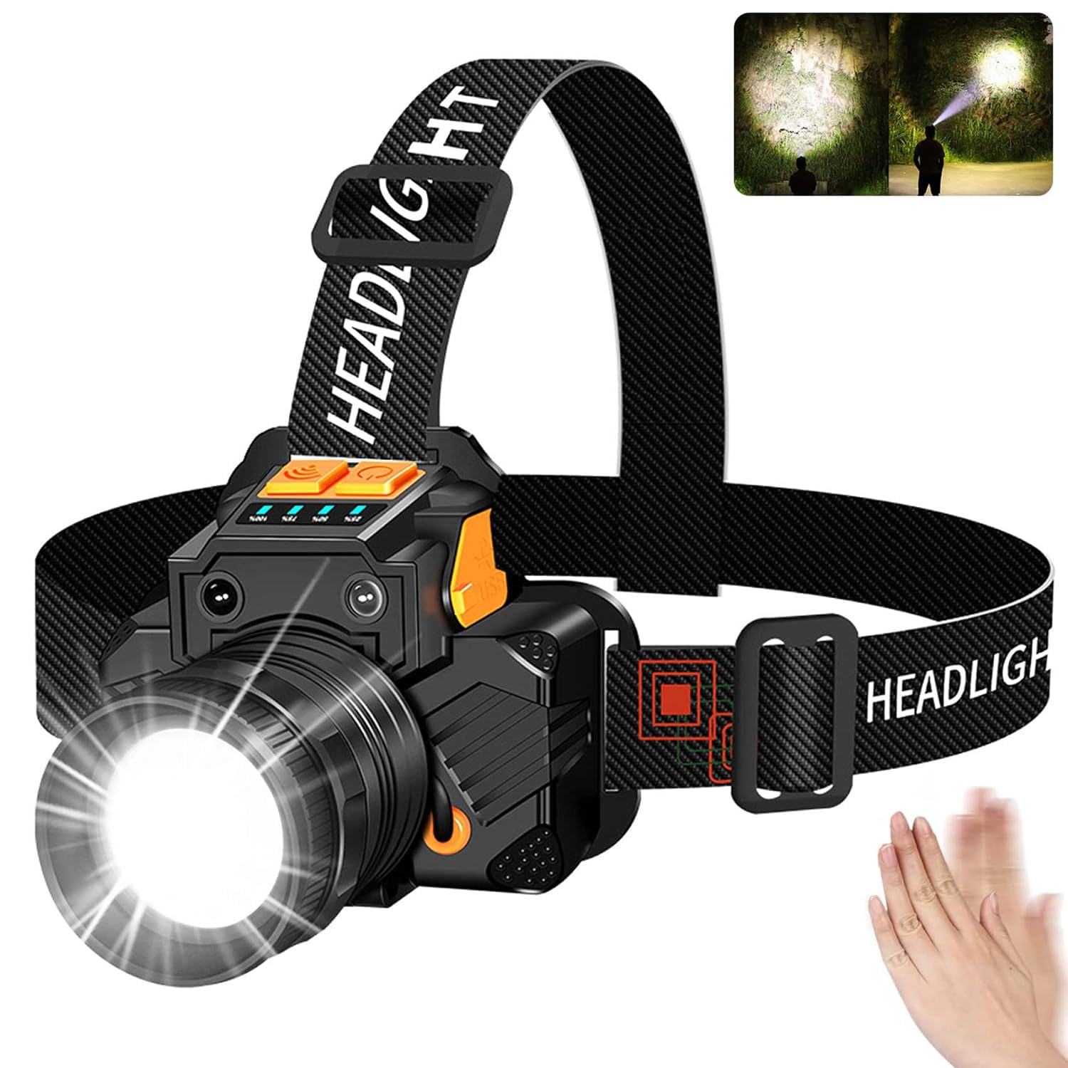 lámpara de cabeza luz LED recargable para senderismo, camping, caza ...