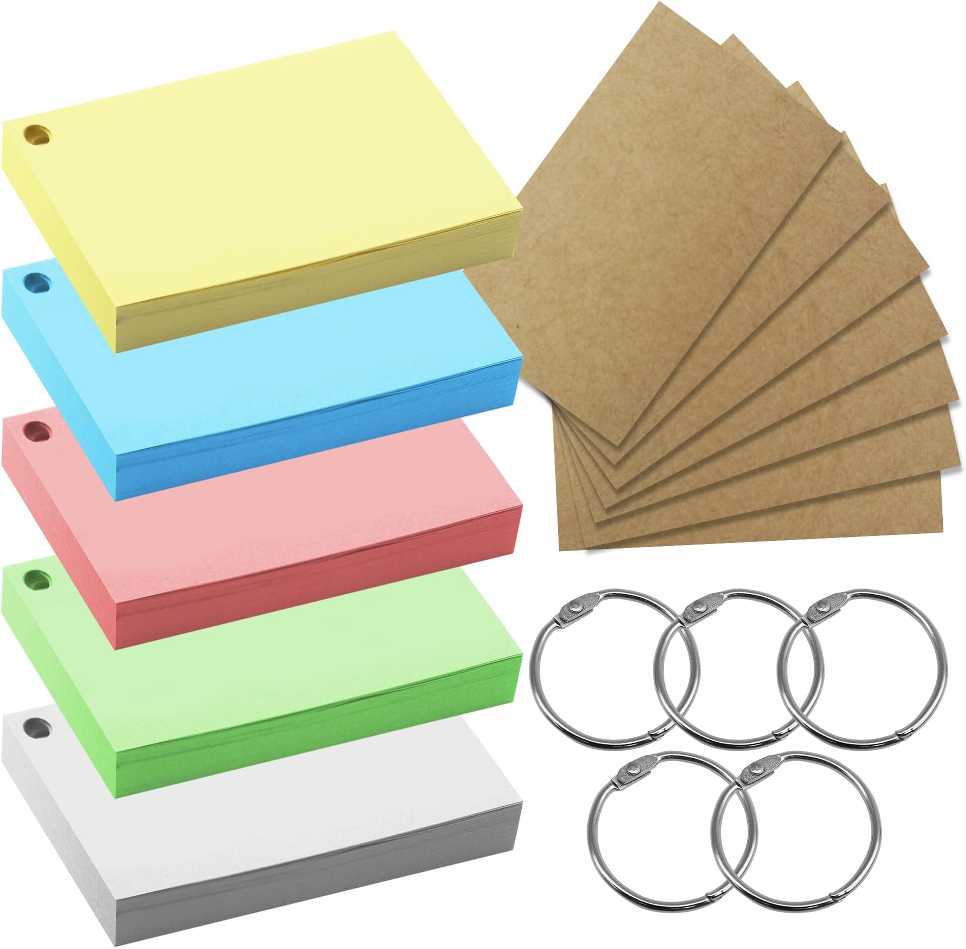 SOL 500pk A8 Paper Flash Cards with Ring Binder, Assorted Colours ...