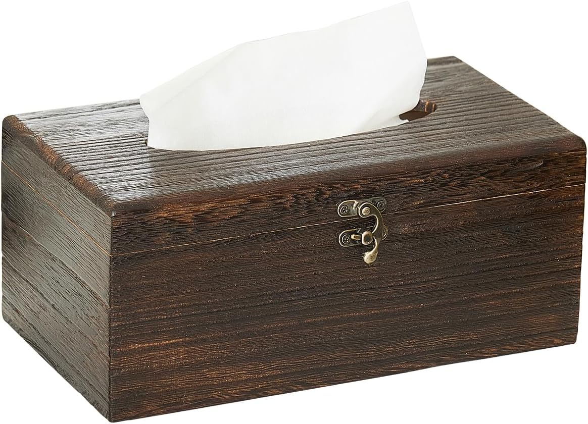Amazon.com: MyGift Rustic Brown Wood Tissue Box Holder with Torched ...