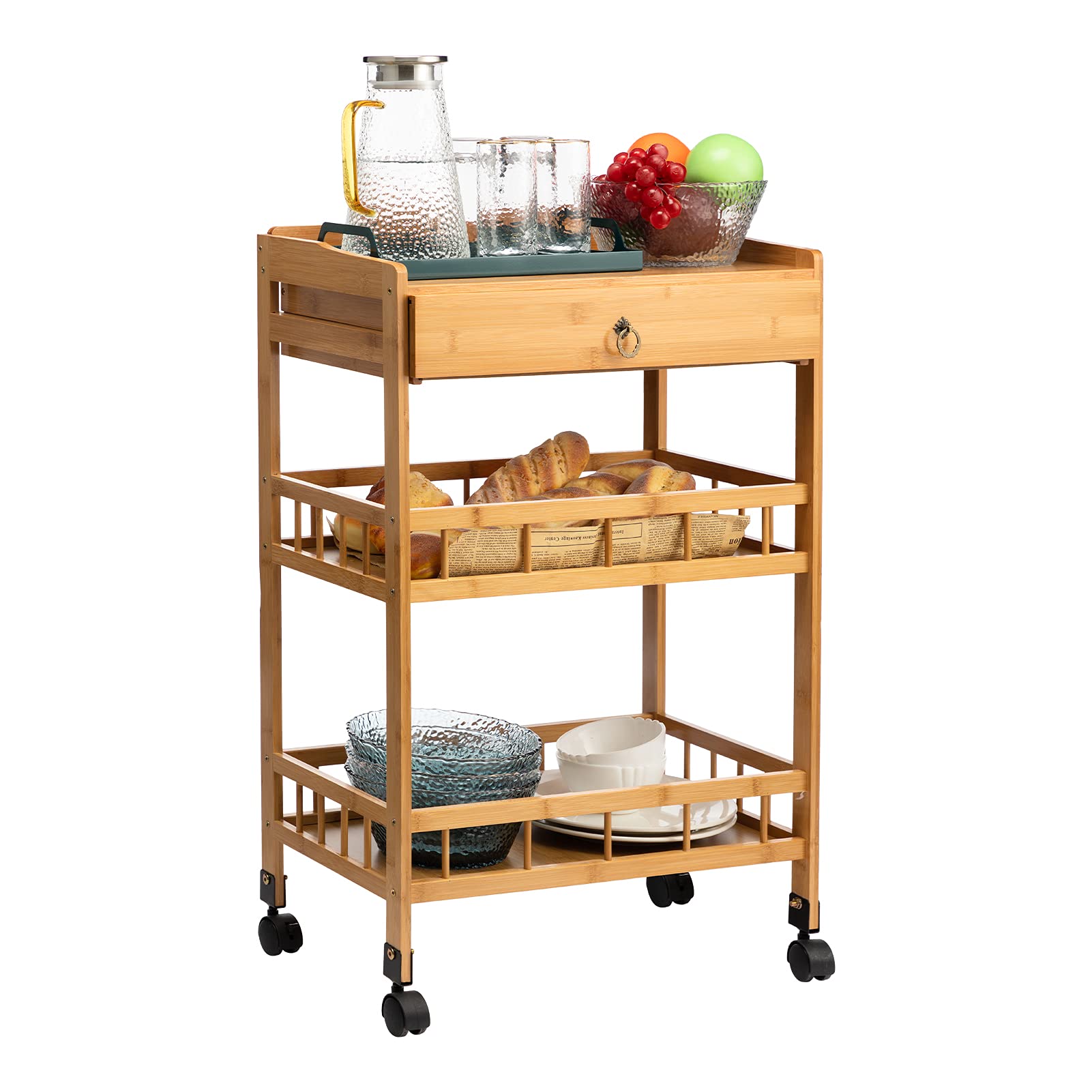 Abocofur 3 Tier Bamboo Movable Kitchen Dinning Cart Multifunction ...