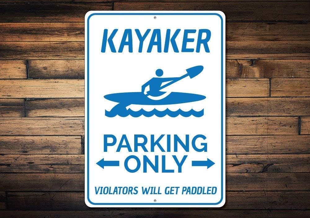 Amazon.com: HUONIU Metal Tin Sign Kayaker Parking Sign Kayak Man Cave ...