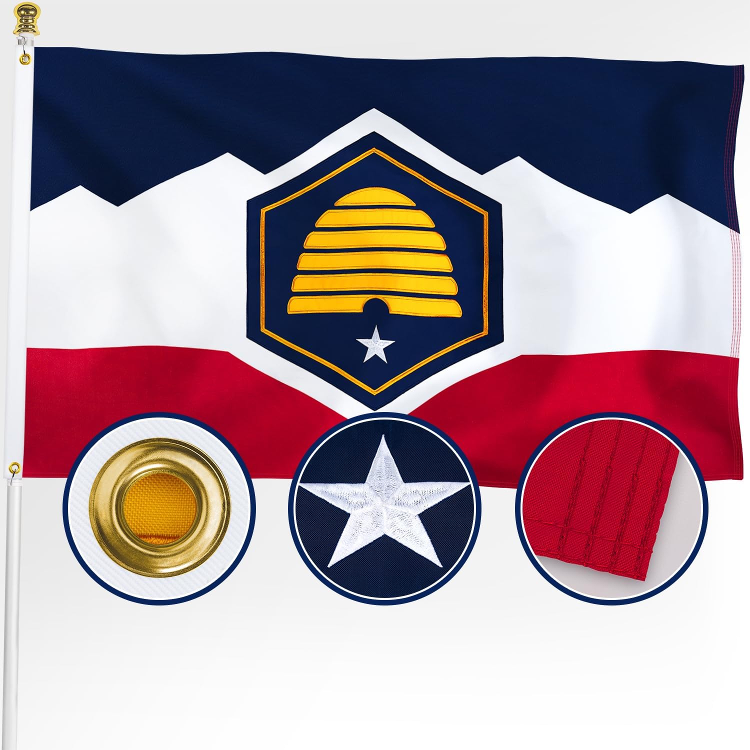Amazon.com : XIFAN Premium New Utah State Flag 3x5 ft Outdoor, Double ...