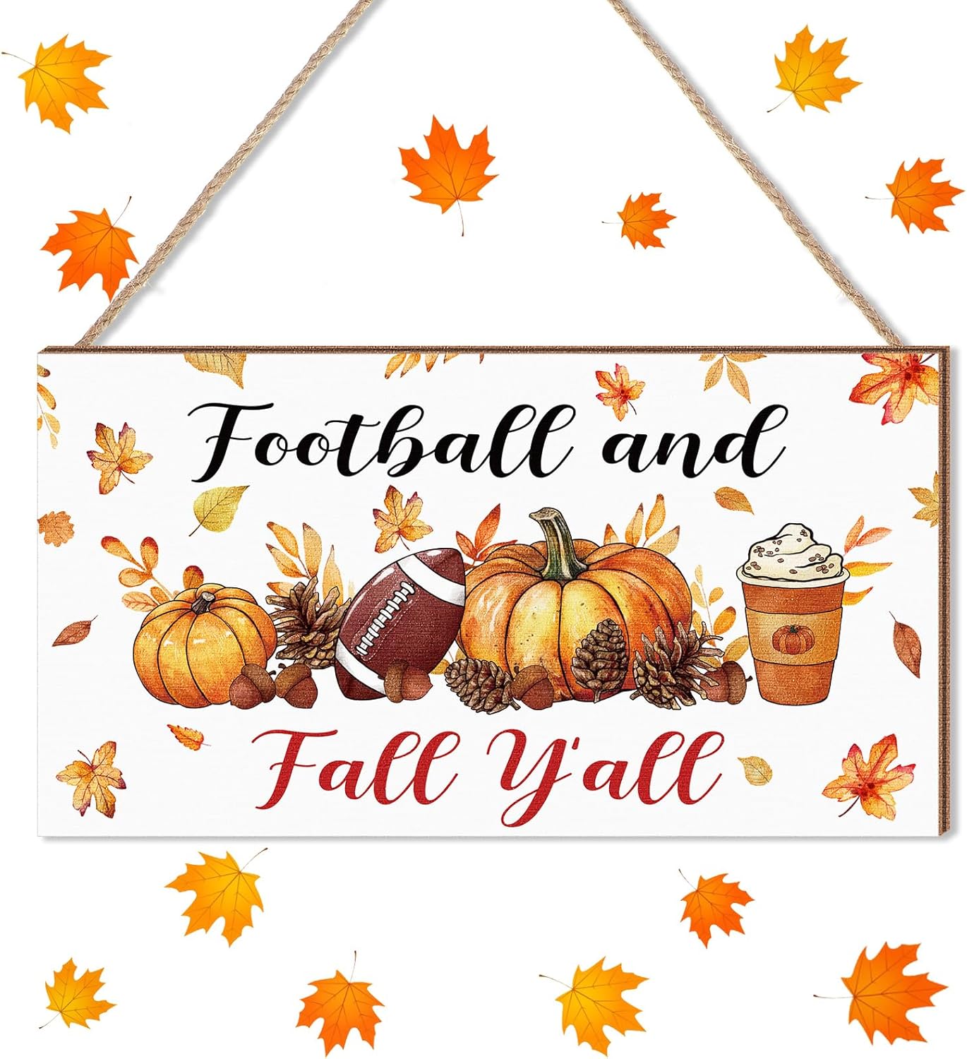Amazon.com: Geetery Football and Fall Y'all Wood Sign Hanging Farmhouse ...