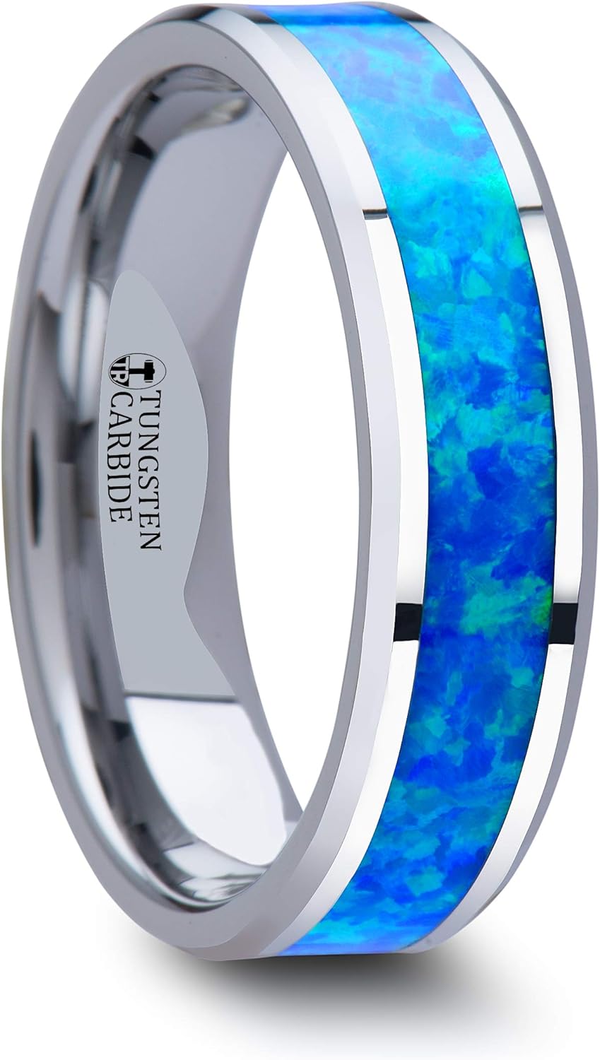 Quasar | Tungsten Ring | Comfort Fit | Wedding Band Ring with Blue ...