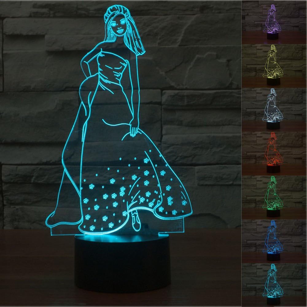 Amazon.com: Elegant Girl 3D Illusion Lamp, Elstey 7 Color Changing ...