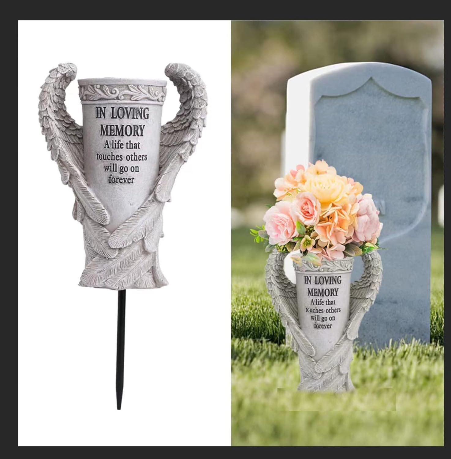 Amazon.com : SHILAN Cemetery Decorations for Grave, Angel Vases with ...