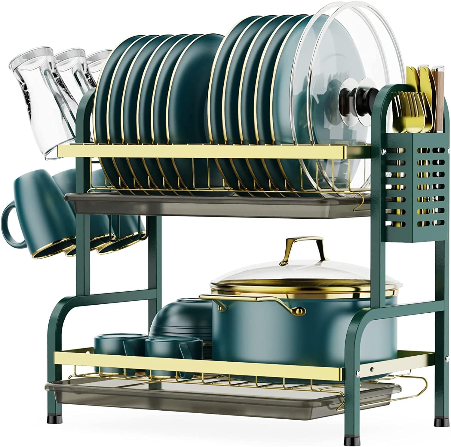 Amazon.com - Dish Drying Rack,2 Tier Stainless Steel Dish Rack Drainboard Set,Utensil Holder ...