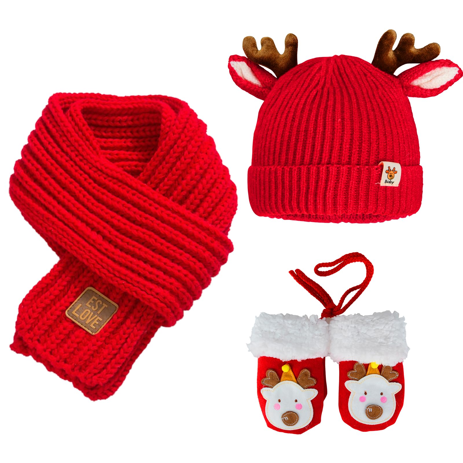 BITOYO 3PCS Kids Winter Hat Scarf and Gloves Set, Warm Thermal Knitted ...