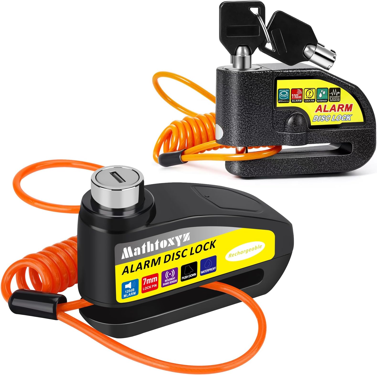 Amazon.com: Motorcycle Lock Rechargeable Alarm Disc Brake Lock with 5ft ...