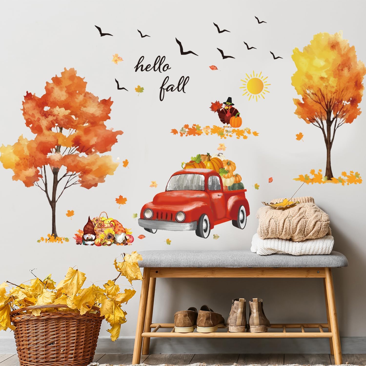 Amazon.com: Fall Tree Wall Sticker Autumn Pumpkin Wall Decal DIY Red ...