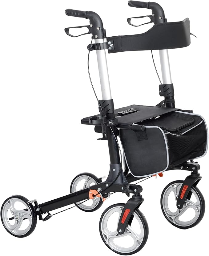 HOMCOM Rollator Walker for Tall, Senior, Adult with 9" Wheels, Seat ...
