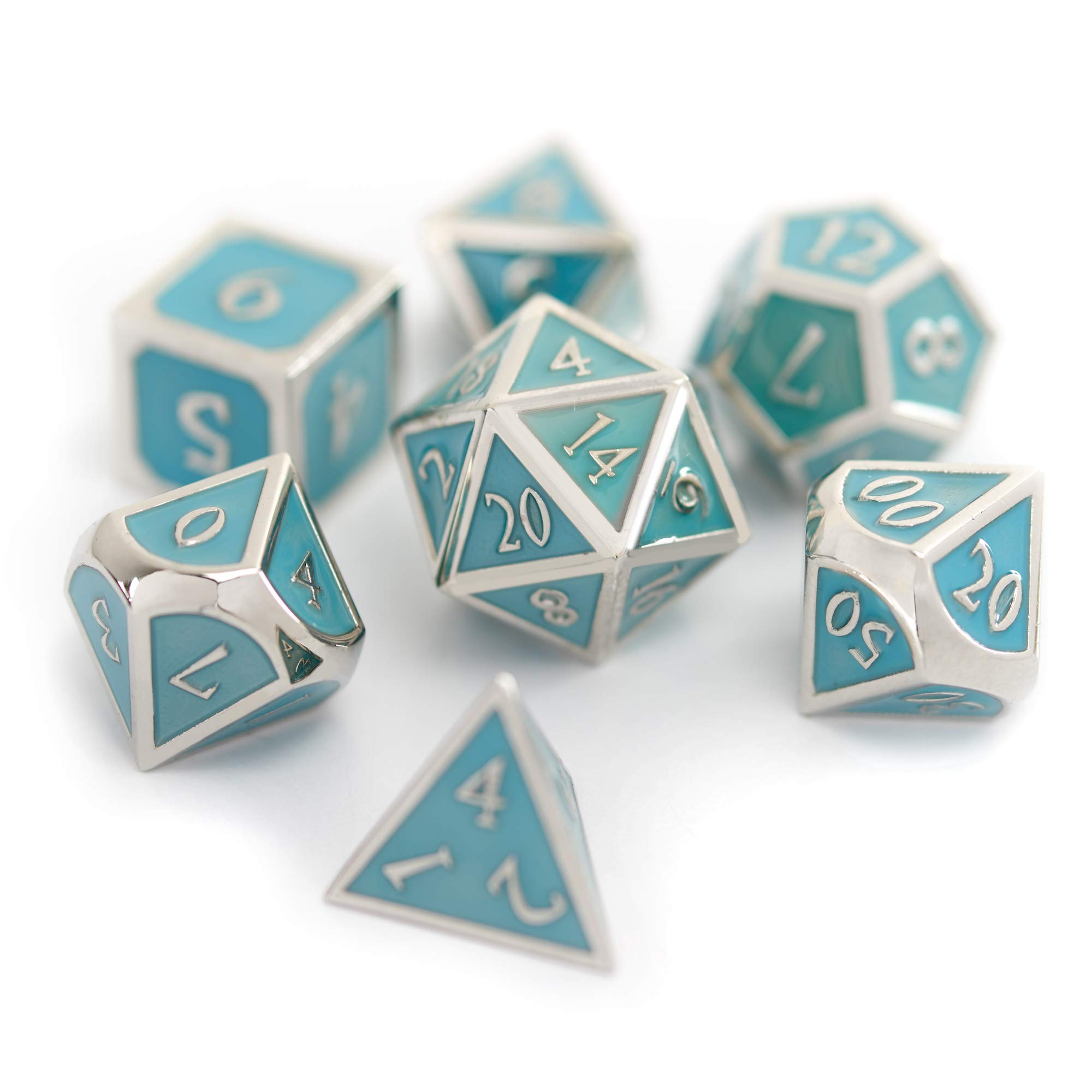 Metal DND Dice Set Blue/Silver Polyhedral Dice with Polished Tin ...