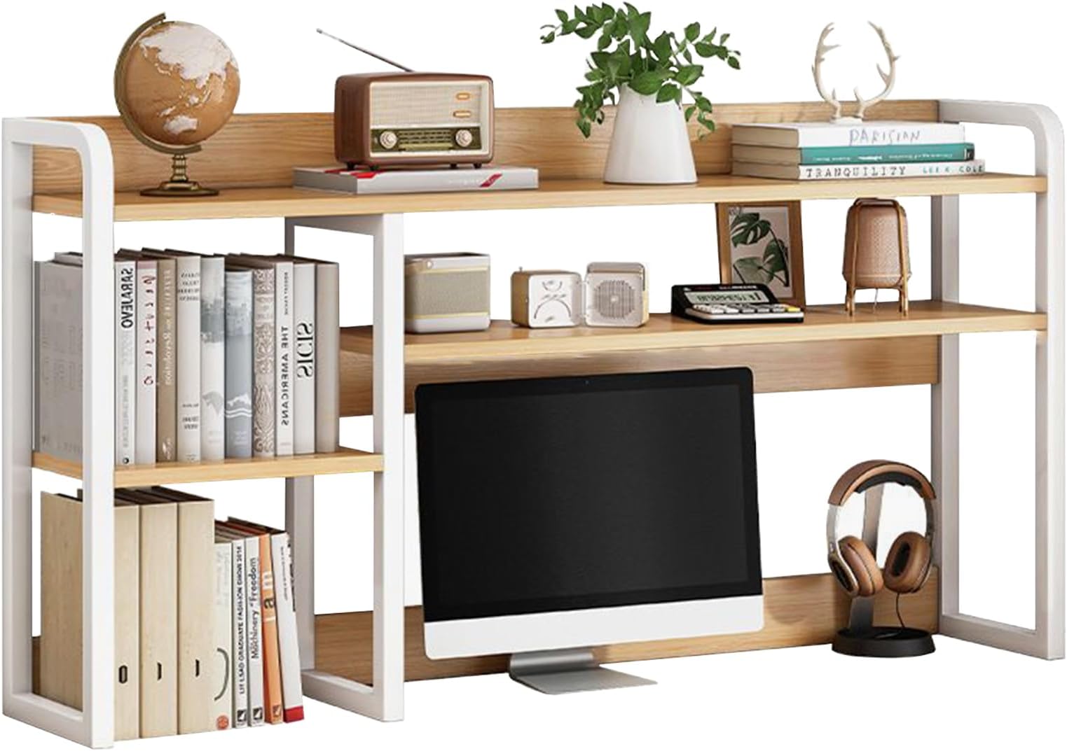 Amazon.com: Aupekro 2 Tier Desktop Bookshelf for Computer Desk ...