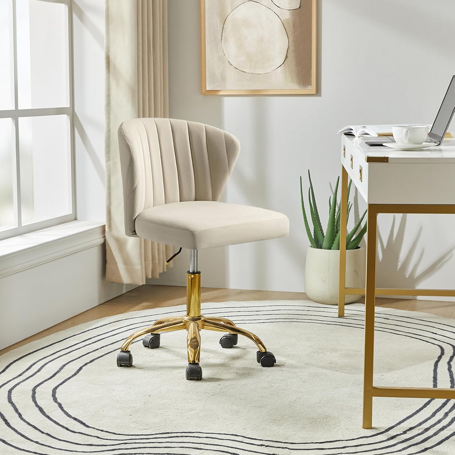 HULALA HOME Swivel Office Chair Desk Chairs Velvet Comfy Upholstered ...