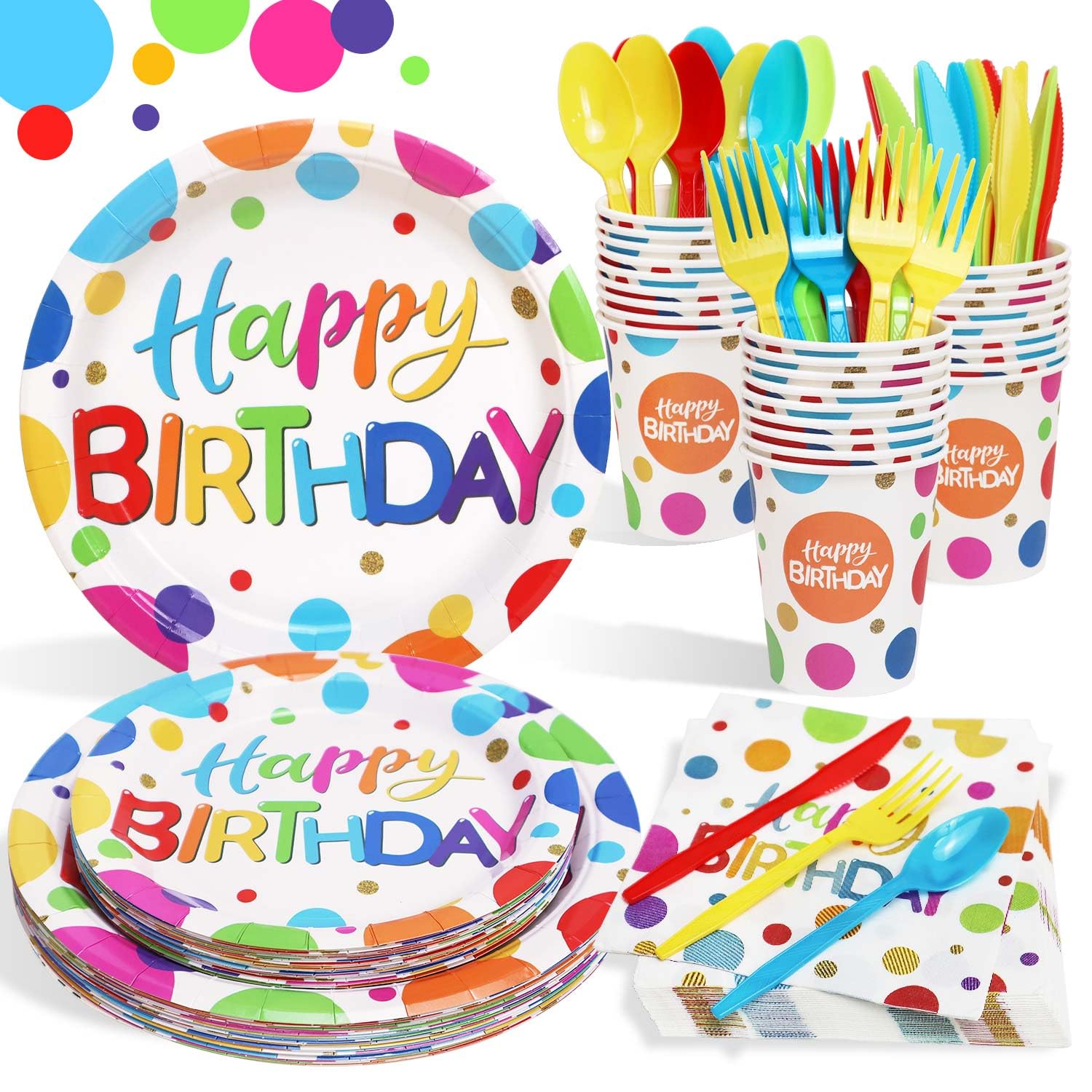 Amazon.com: Lopeastar Colorful Happy Birthday Plates Decorations for 25 ...