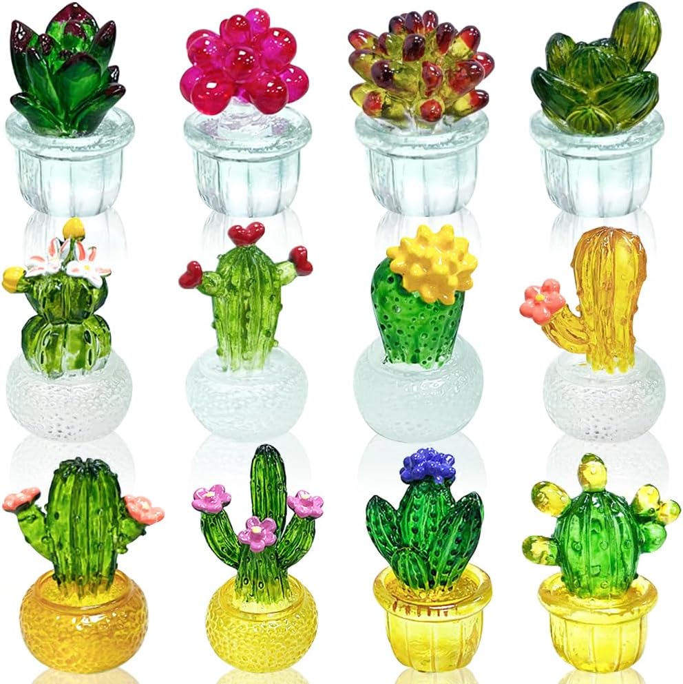 Amazon.com: Yajuo 12 Pcs Miniature Cactus Resin Figurines, Blown Glass ...