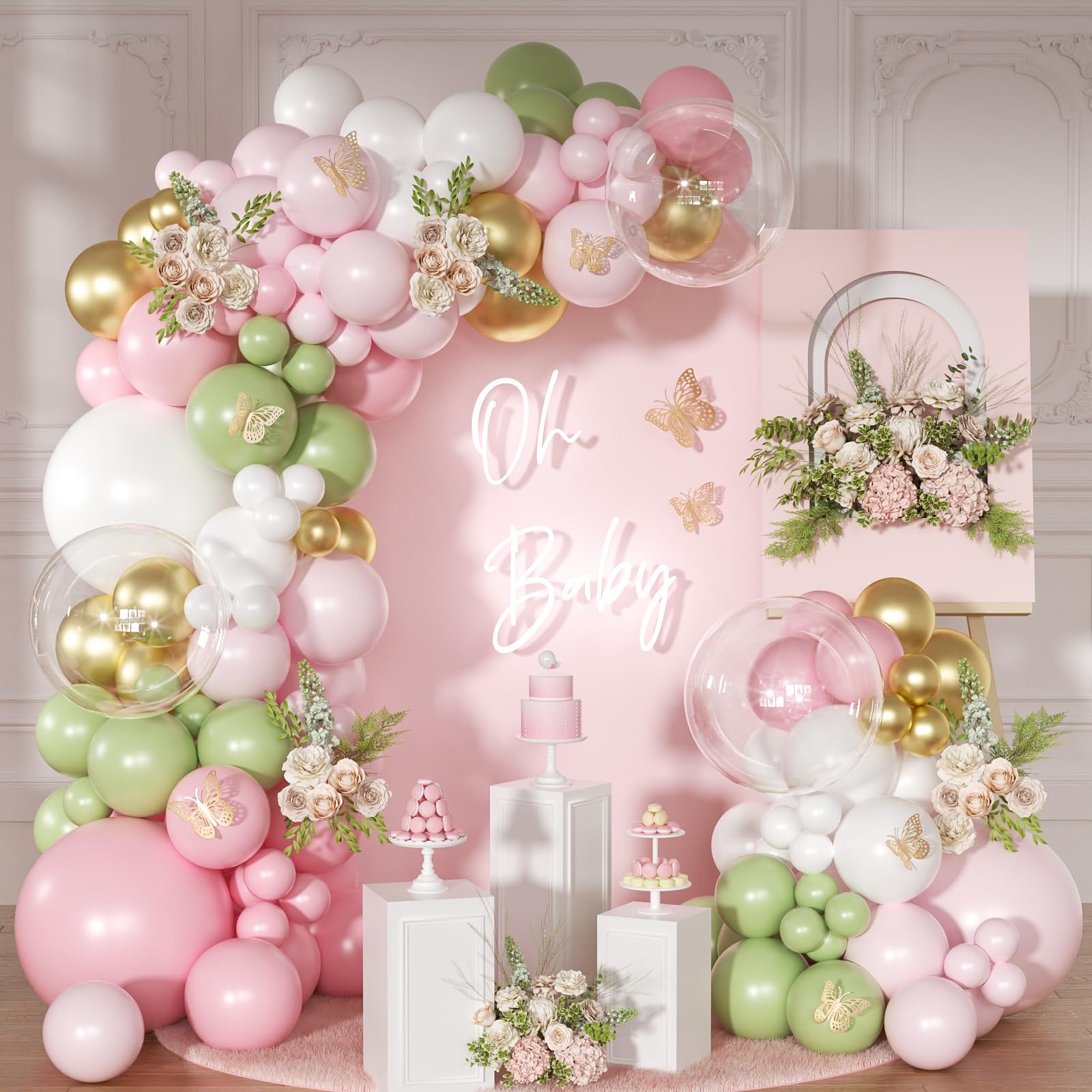Amazon.com: Pink and Green Balloon Arch Kit 151Pcs Dusty Pink Green ...