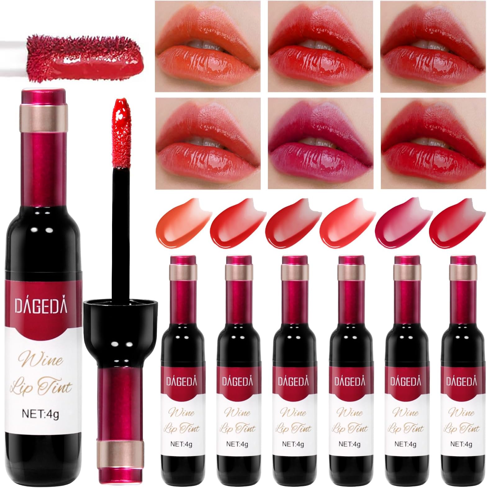 Amazon.com : DAGEDA 6Pcs Wine Lip Tint, Lip Tint Stain Waterproof Wine ...