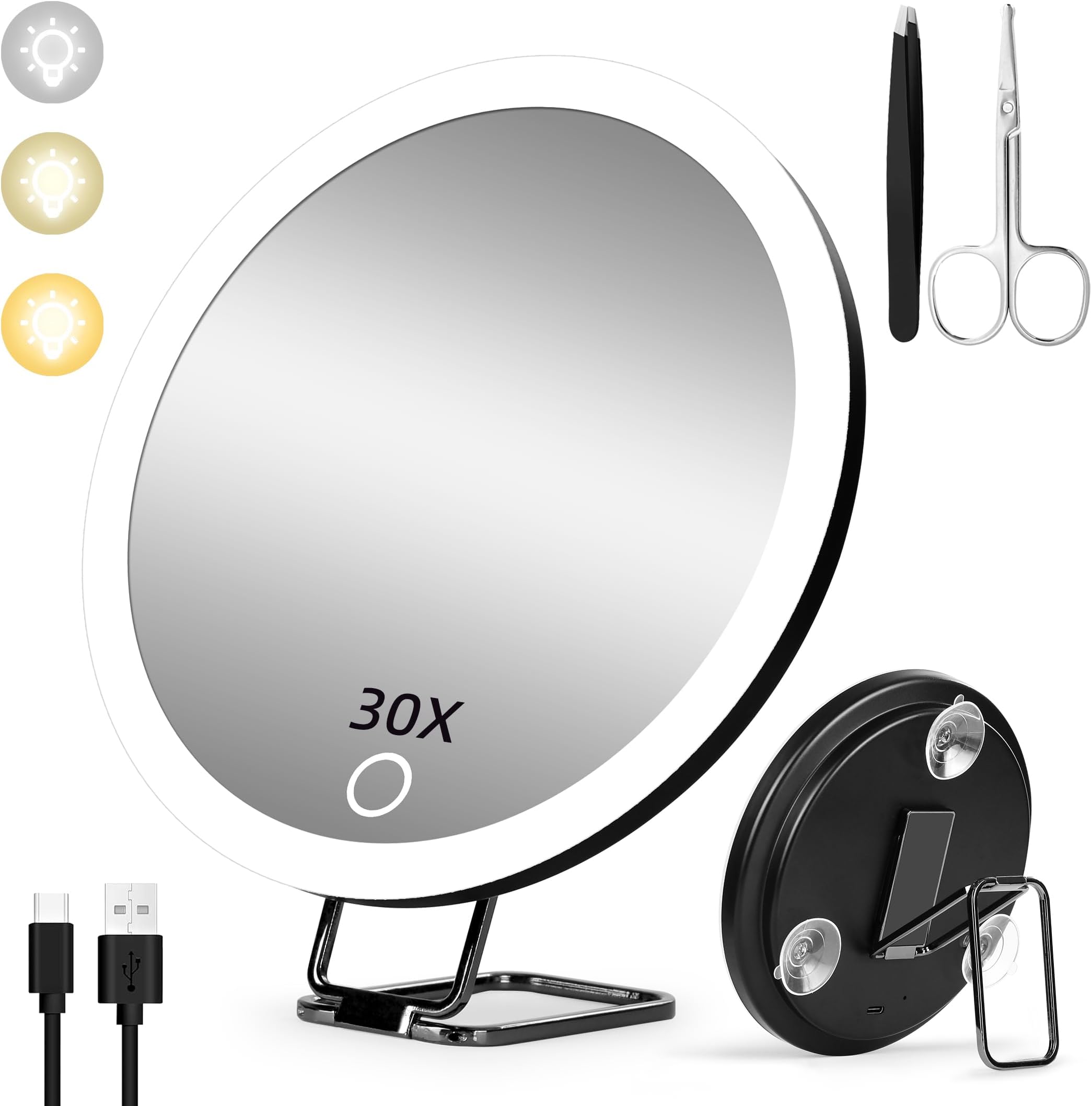 Amazon.com - 30X Magnifying Mirror with Lights, 6inch Large Makeup ...