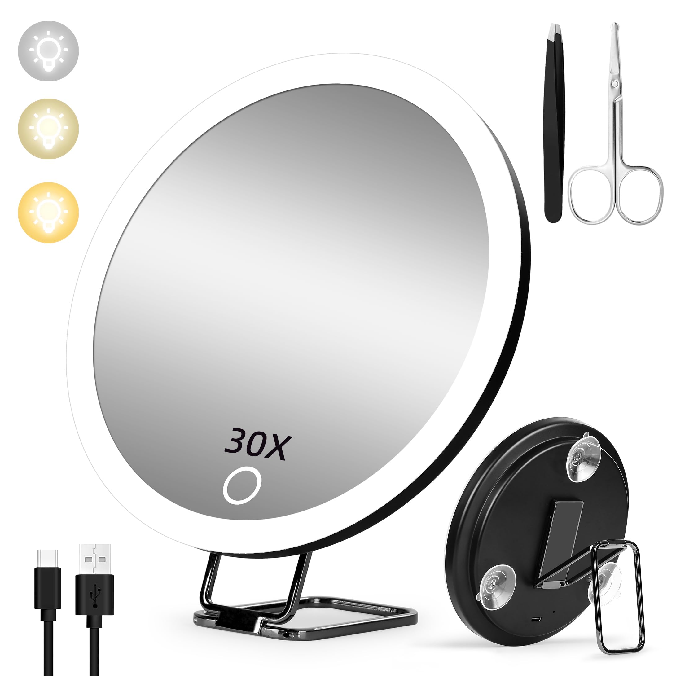Amazon.com - 30x Magnifying Mirror with Light, Large 6" Rechargeable ...