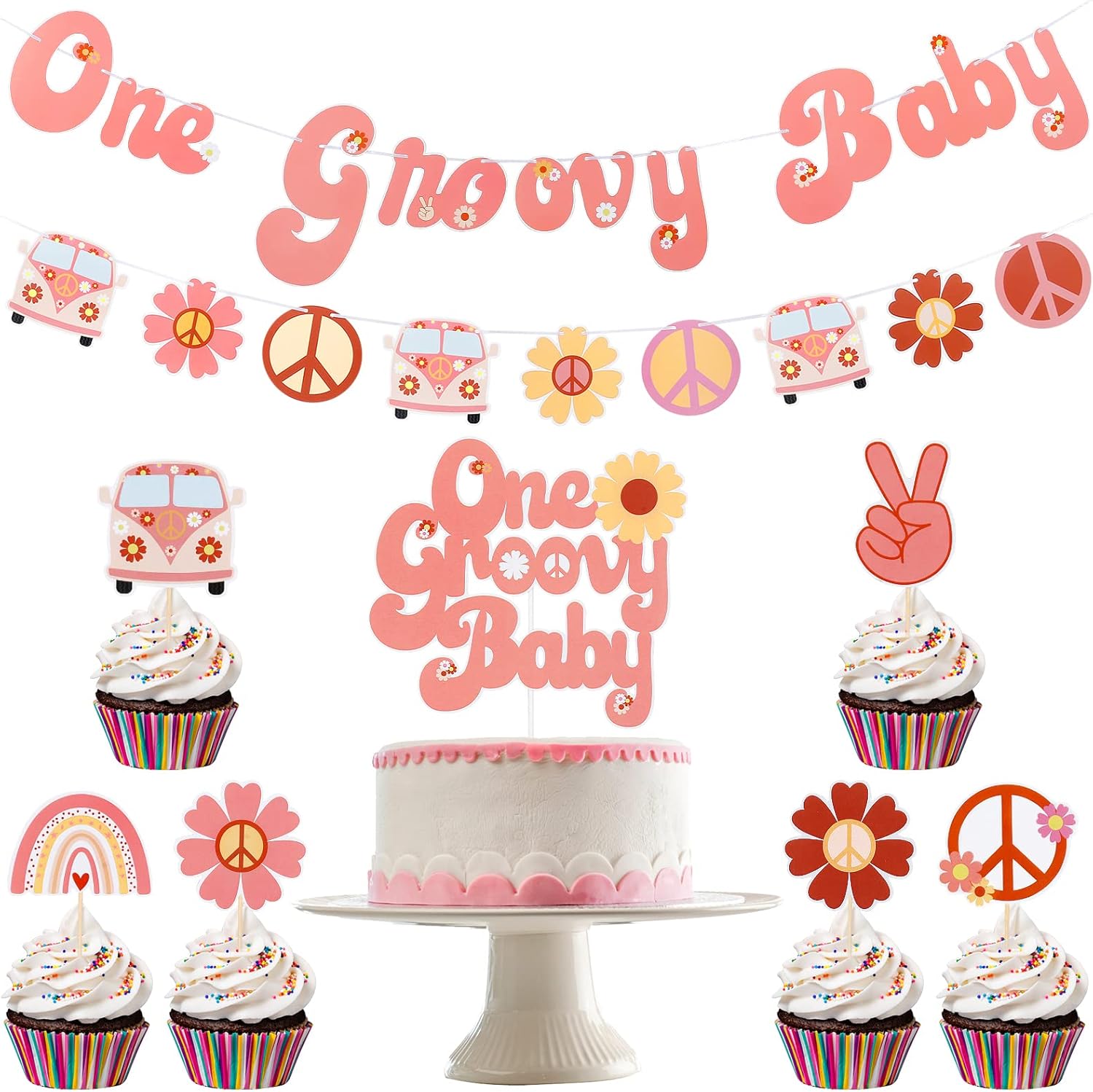 One Groovy Retro Hippie Boho Girl Birthday Party Decorations Kit One one-groovy-retro-hippie-boho-girl-birthday-party-decorations-kit-one