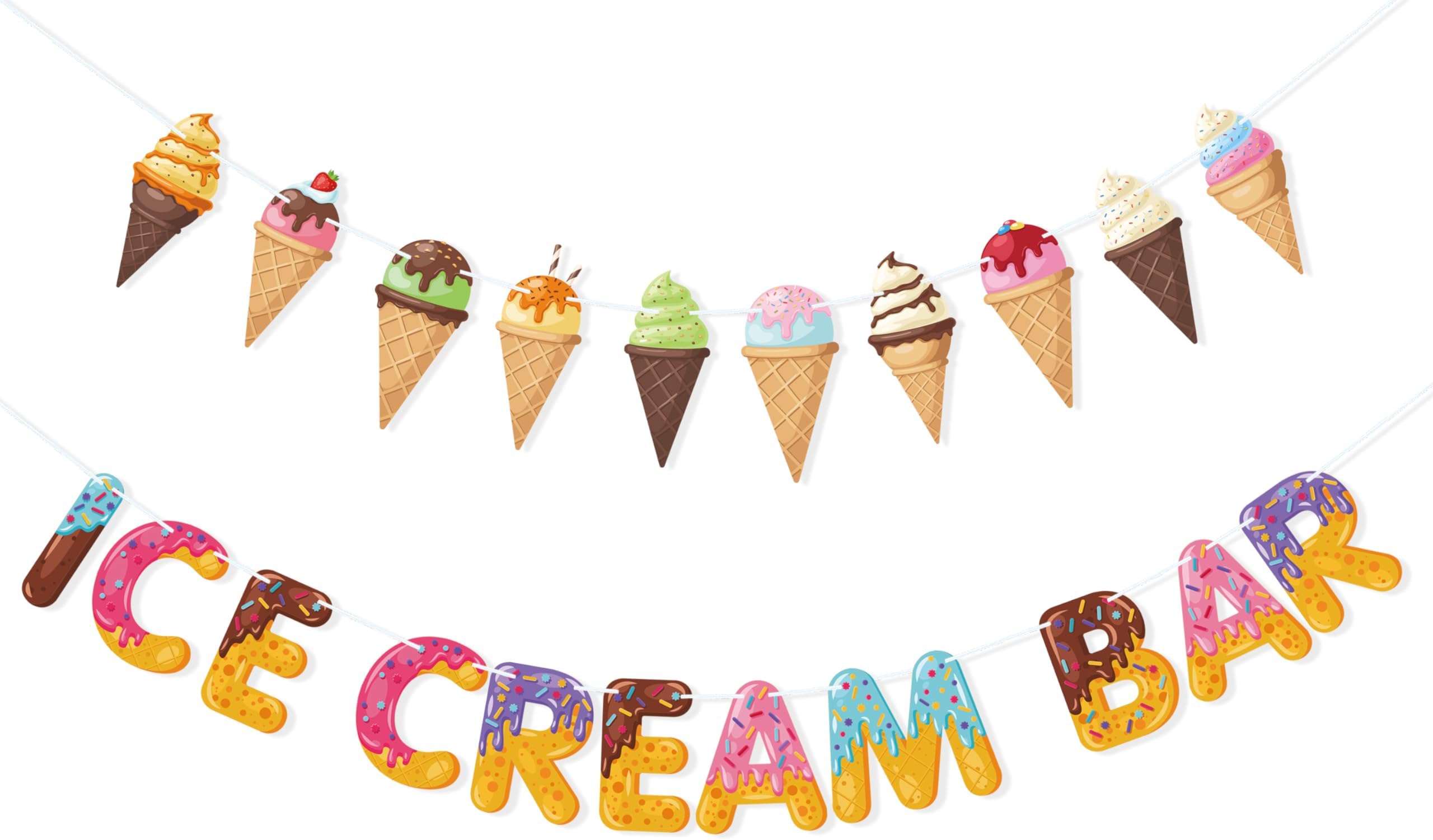 Amazon.com: Ice Cream Bar Decorations Kit Gold Glitter Banner Ice Cream ...