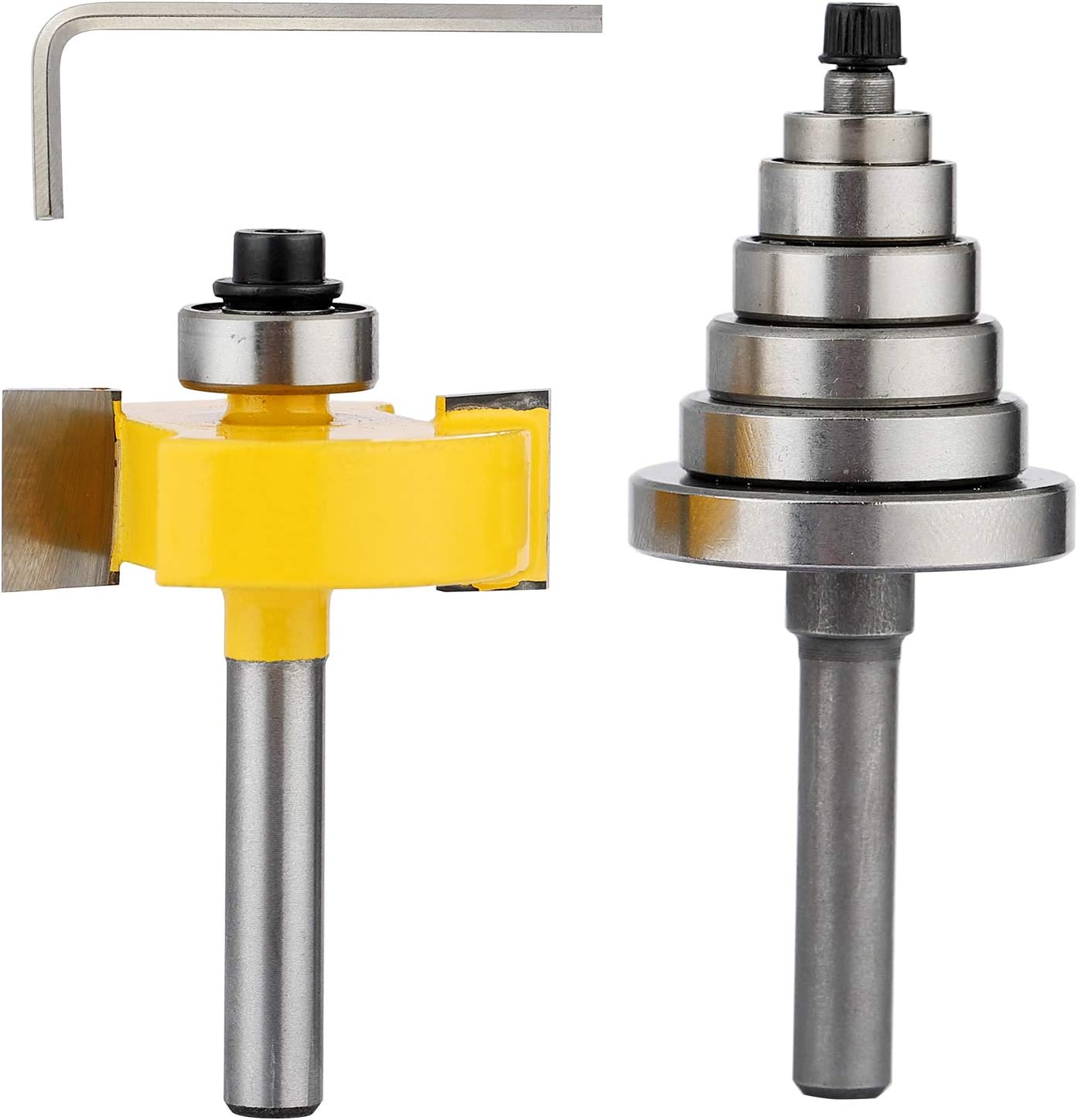 JTTJDB 1/4-Inch Shank Rabbet Router Bit with 6 Bearings Set - 1/8", 1/4 ...