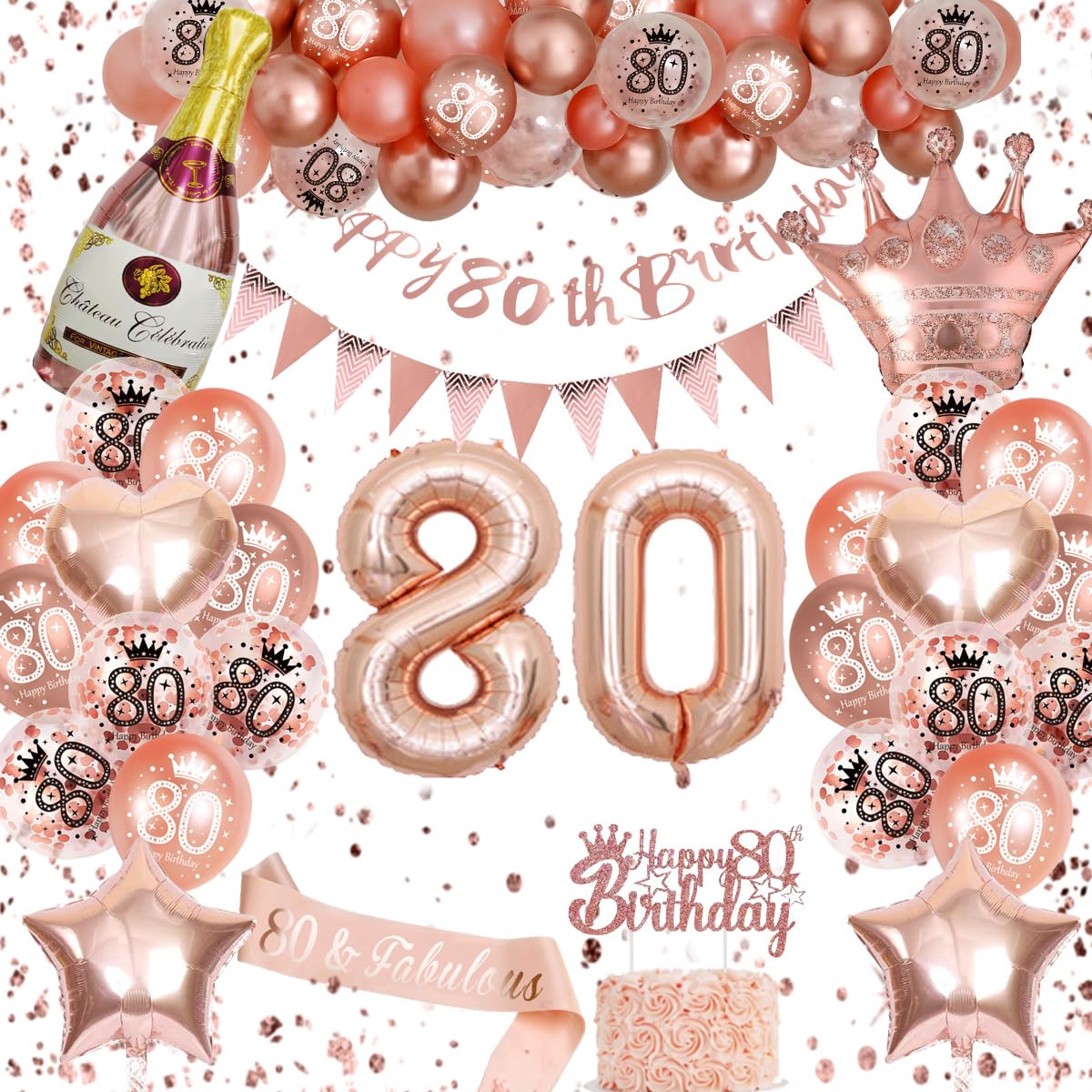 Rose Gold 80th Birthday Decoration For Women Happy 80th Birthday ...