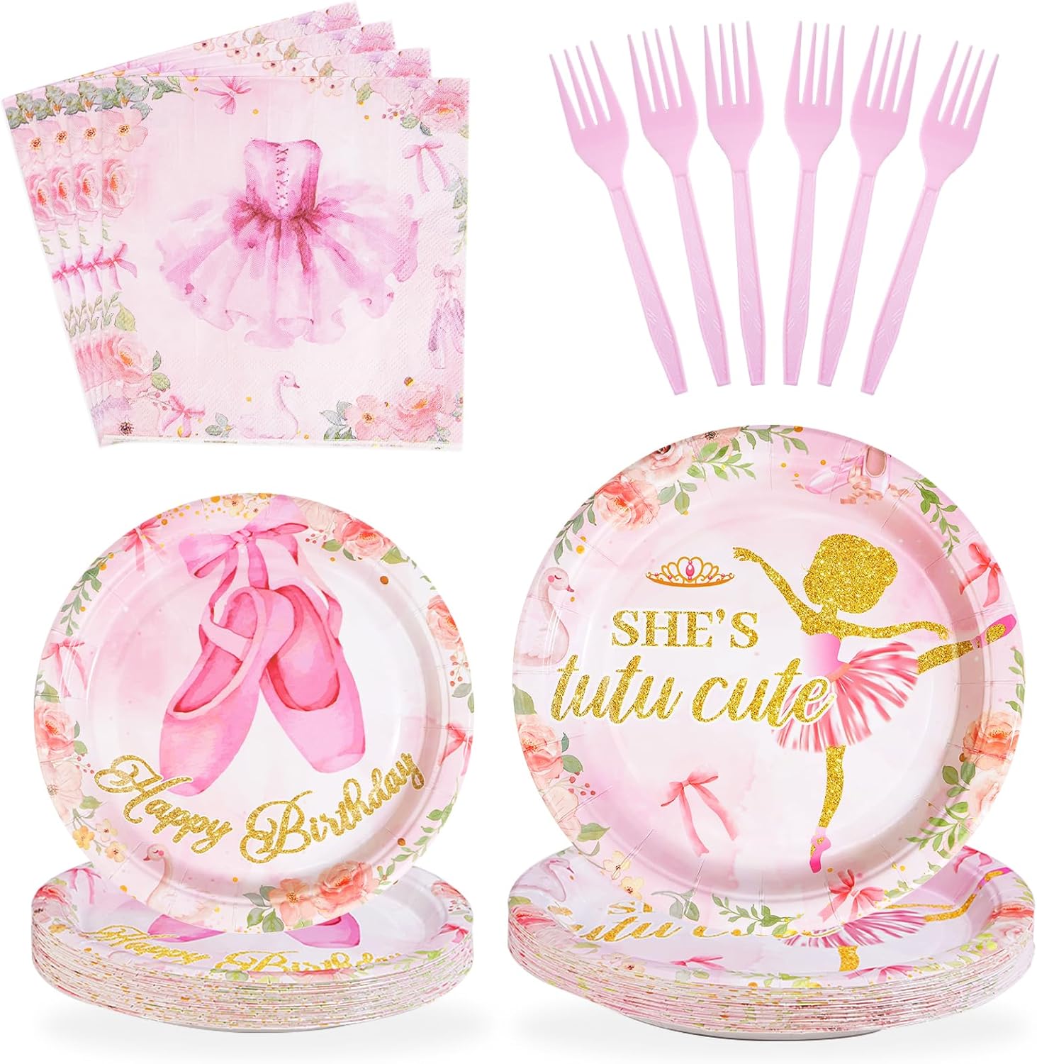 Amazon.com: 96Pcs Ballerina Birthday Party Decorations Tutu Cute ...