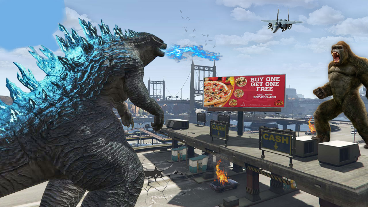 Giant Kaiju Godzilla Monster & Bigfoot King Kong Gorilla Vice City ...