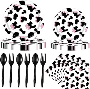 Amazon.com: TeeFity 120 Pcs Pink Cow Print Party Tableware Set, Party ...