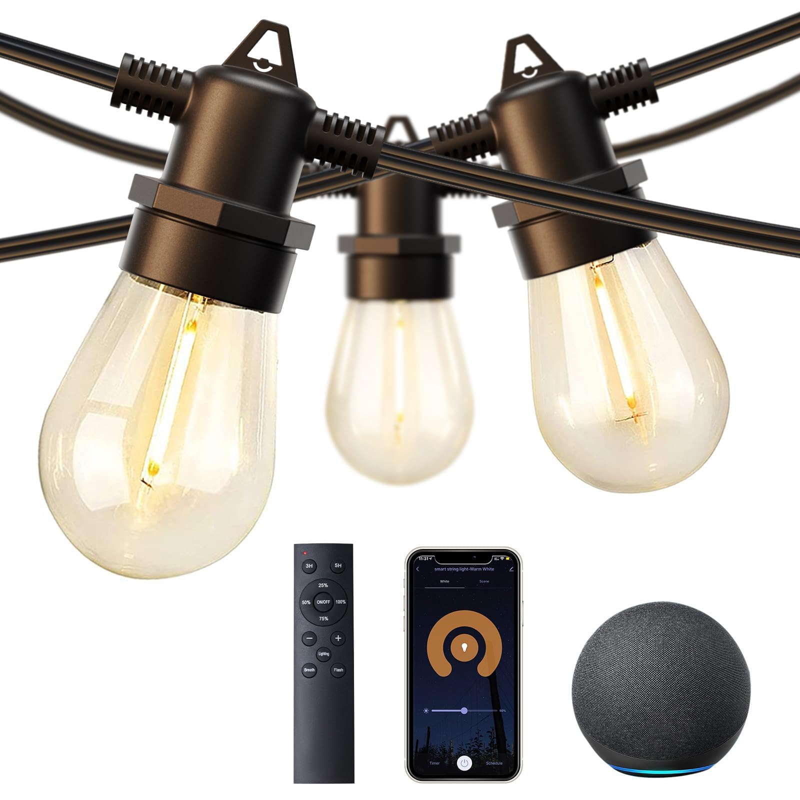 addlon 48FT LED Outdoor String Lights, Smart String Lights with Alexa ...