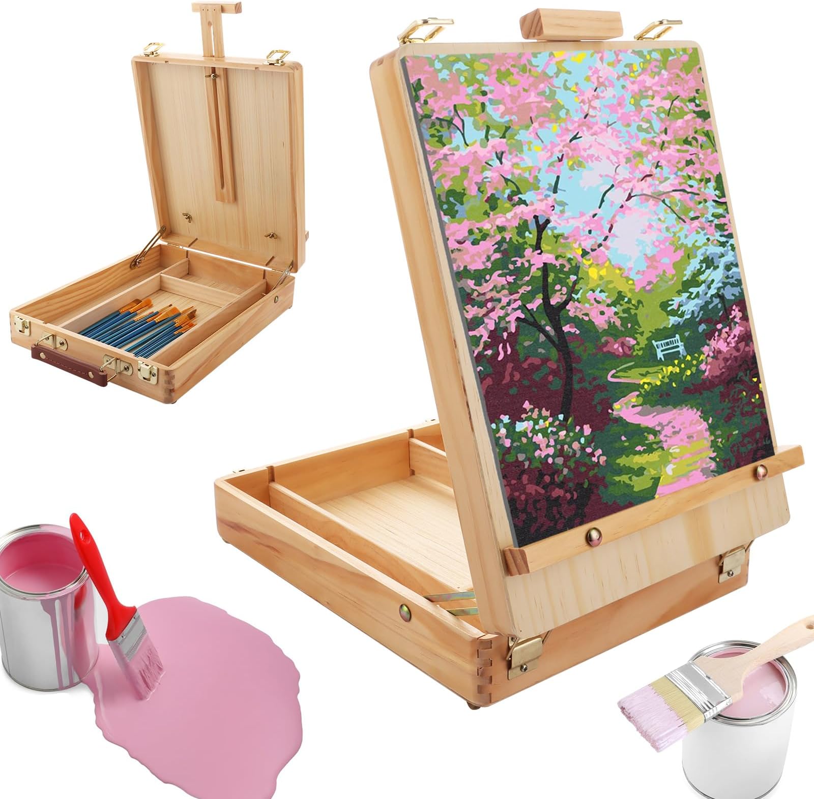 WOPPLXY Wooden Table Easel Box - Adjustable Table Easel Art Painting ...