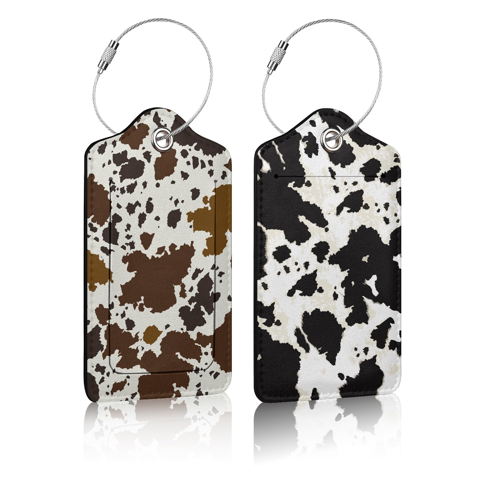 Amazon.com: 2 Pack Cowhide Print Luggage Tag for Suitcases, Retro Cow ...