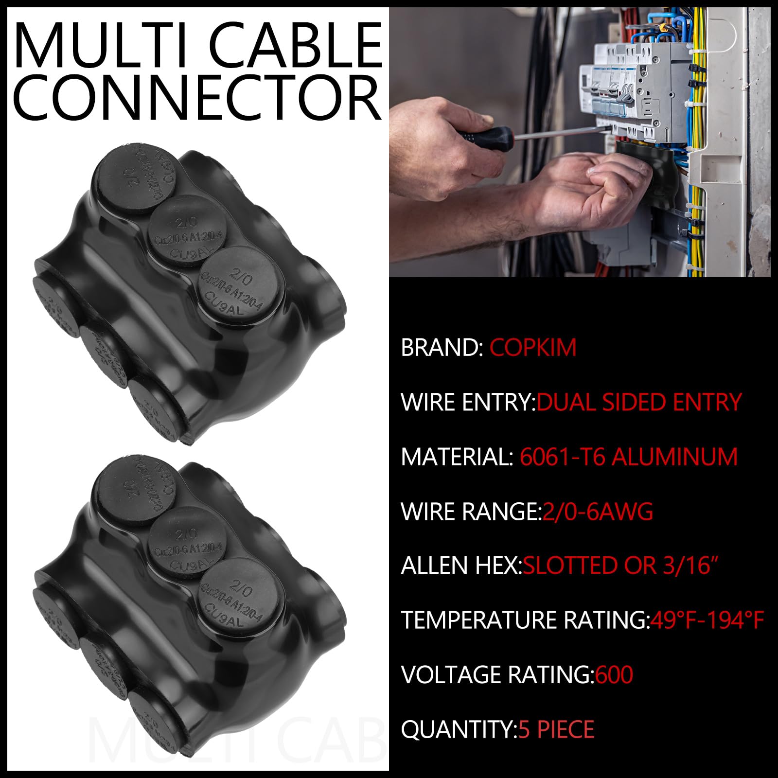 Snapklik.com : Copkim 5 Pack 3 Port Insulated Wire Connectors Black ...
