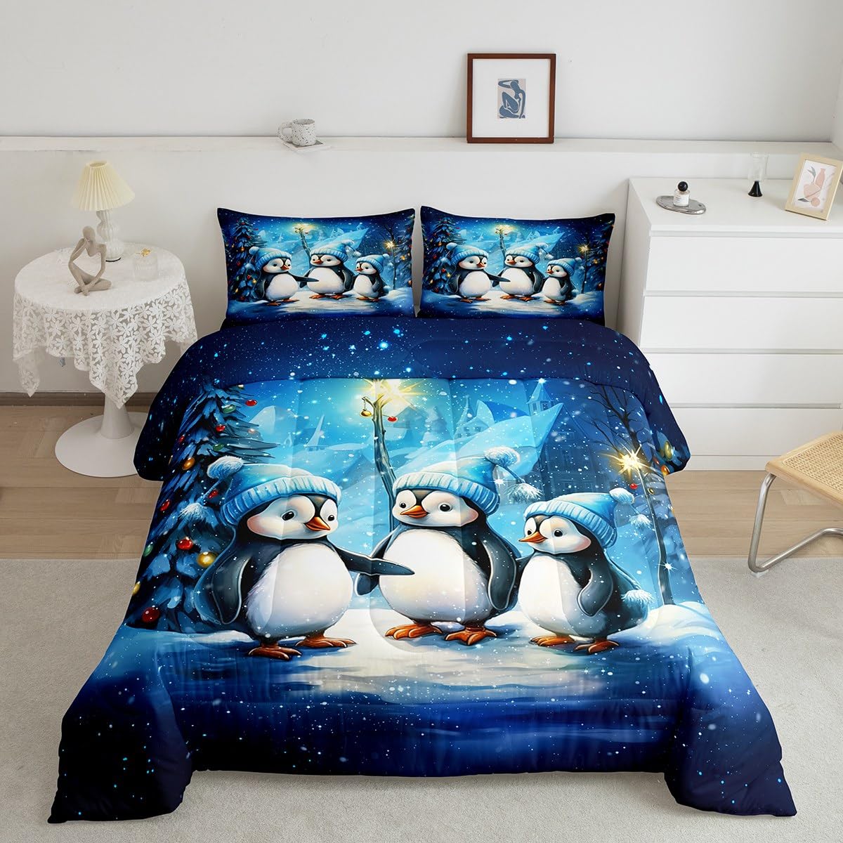 Penguin Comforter Set Kids Cartoon Penguin 100% Natural Cotton Bedding
