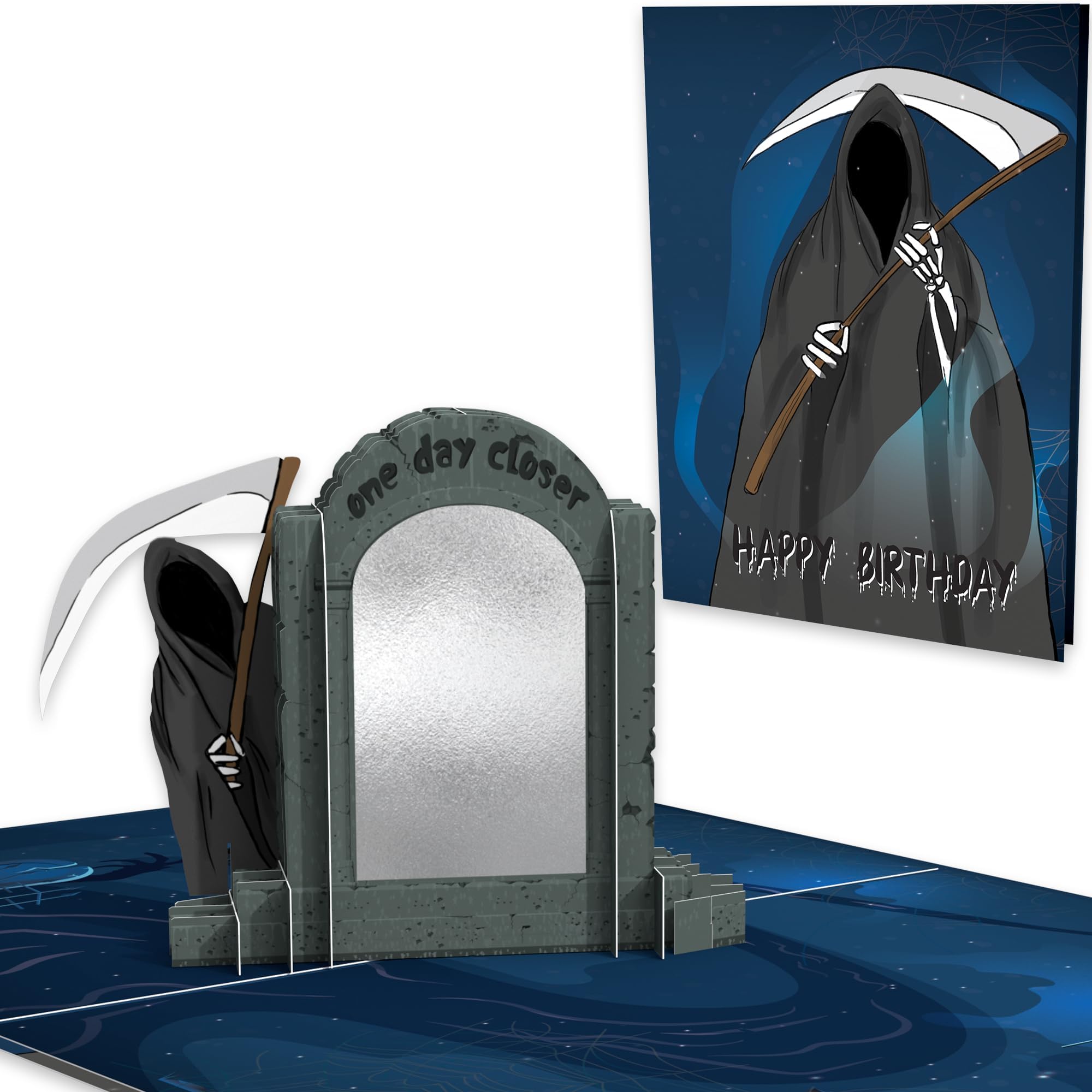 Funny Pop Up Birthday Card | Spooky Reflective 3D Mirrored Tombstone ...