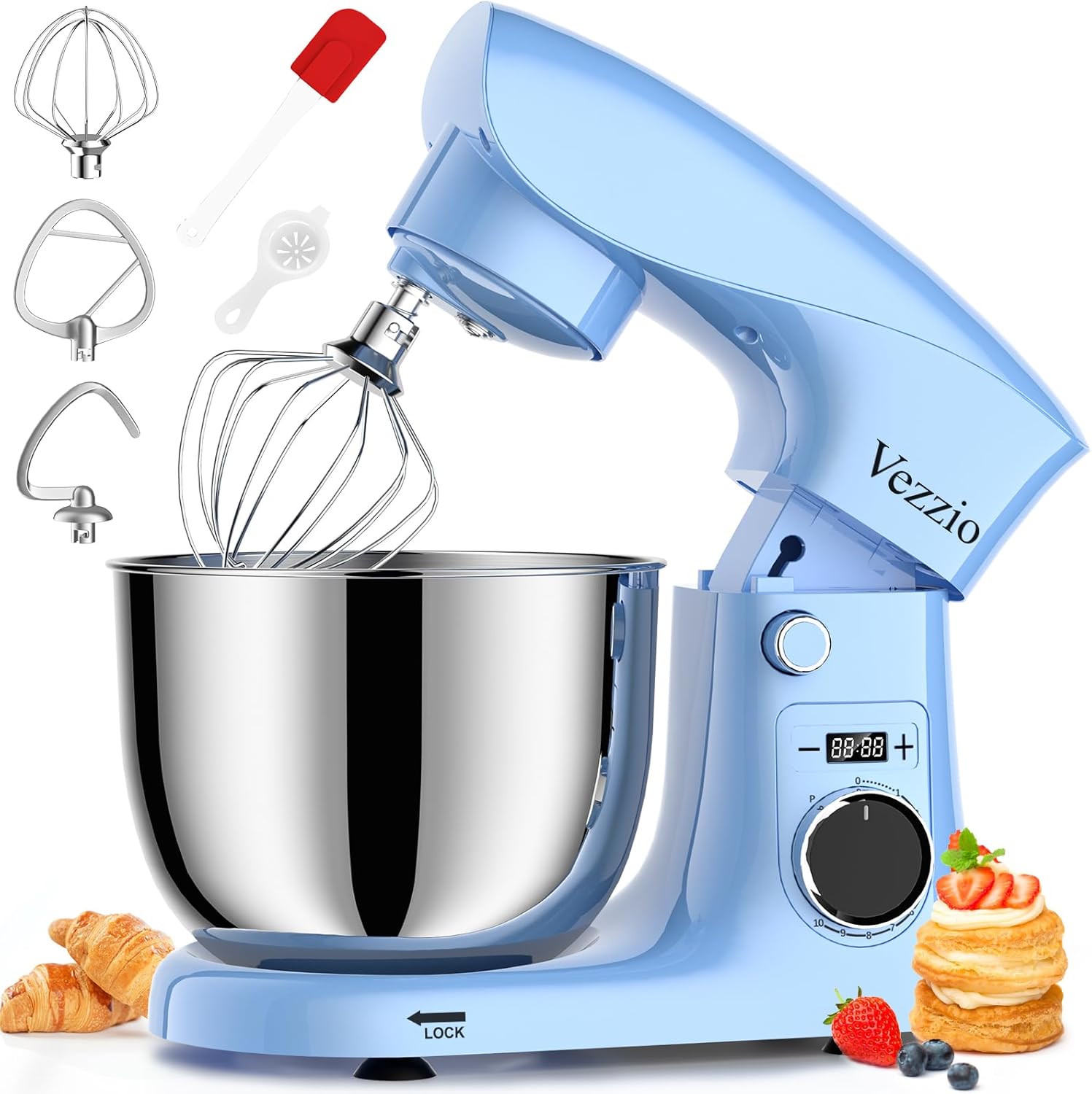 Vezzio Small Stand Mixer,1500W 10-Speed Food Mixers For Baking, 5.5L ...