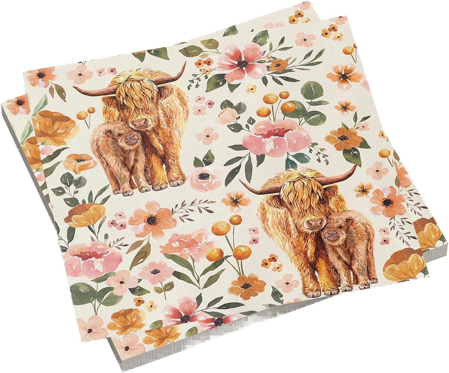 Amazon.com: 50PCS Highland Cow Napkins, Boho Floral Cow Disposable ...