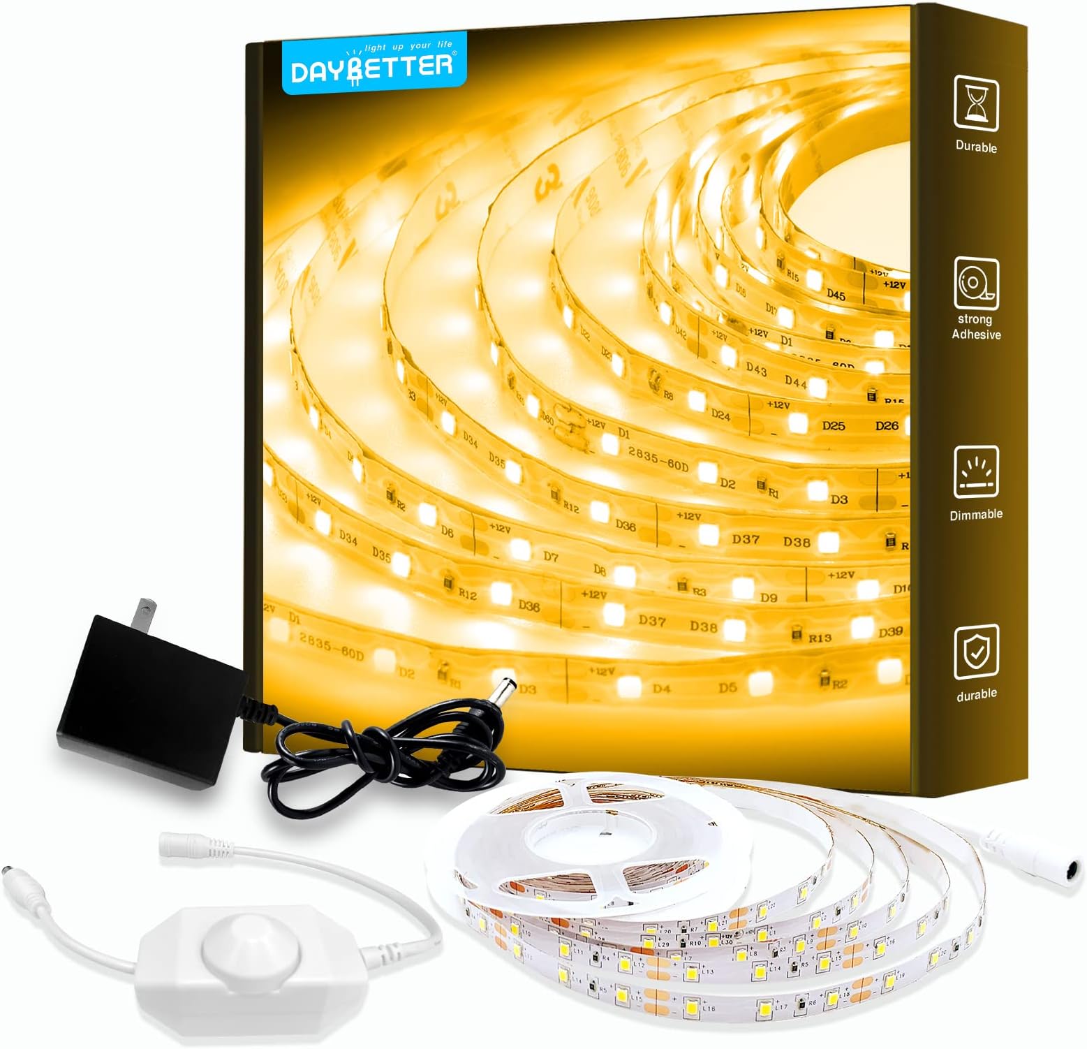 Amazon.com: DAYBETTER Warm White LED Strip Light,16.4 ft Dimmable ...