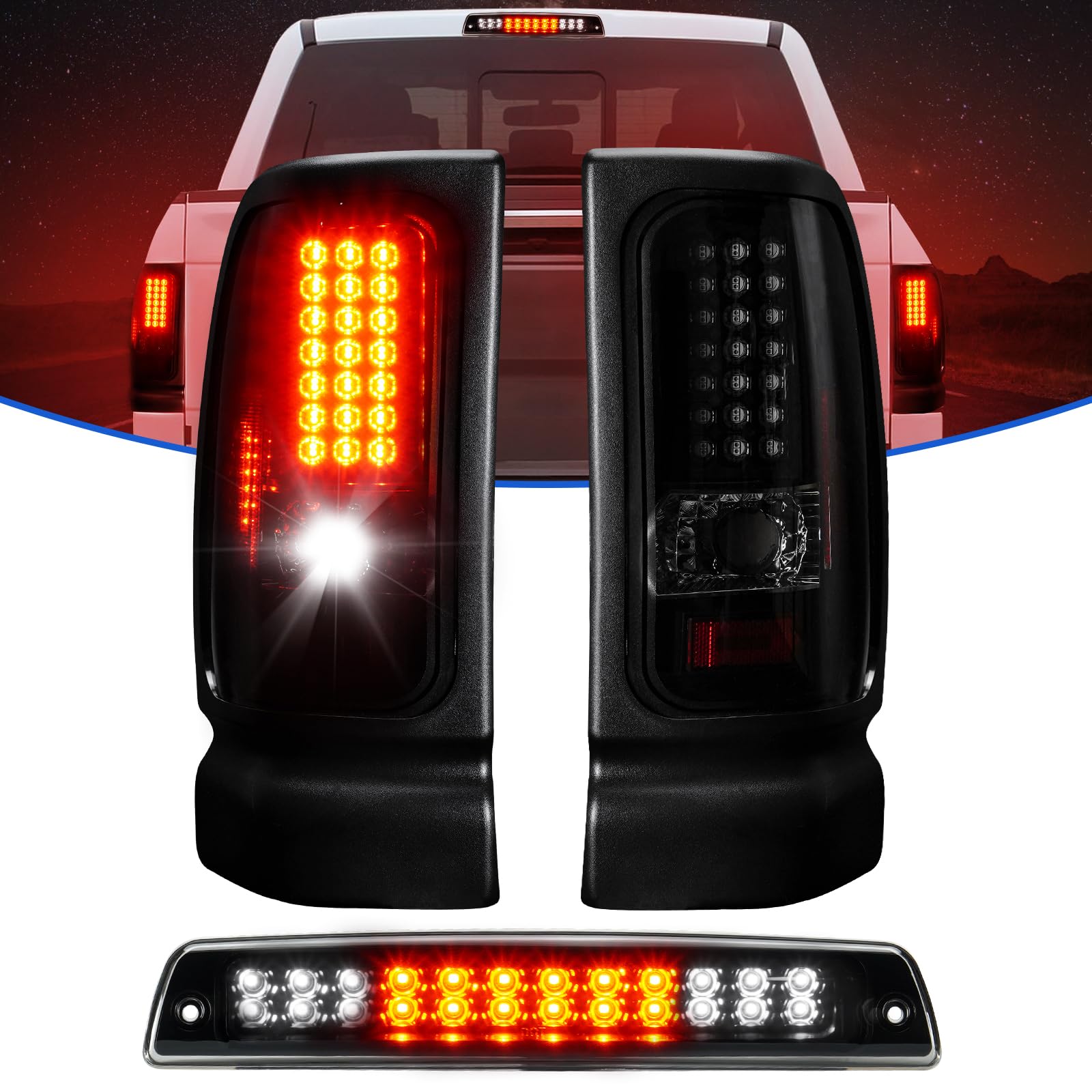 Snapklik.com : Gubebaili LED Tail Light + 3rd Brake Light Kit For Dodge ...
