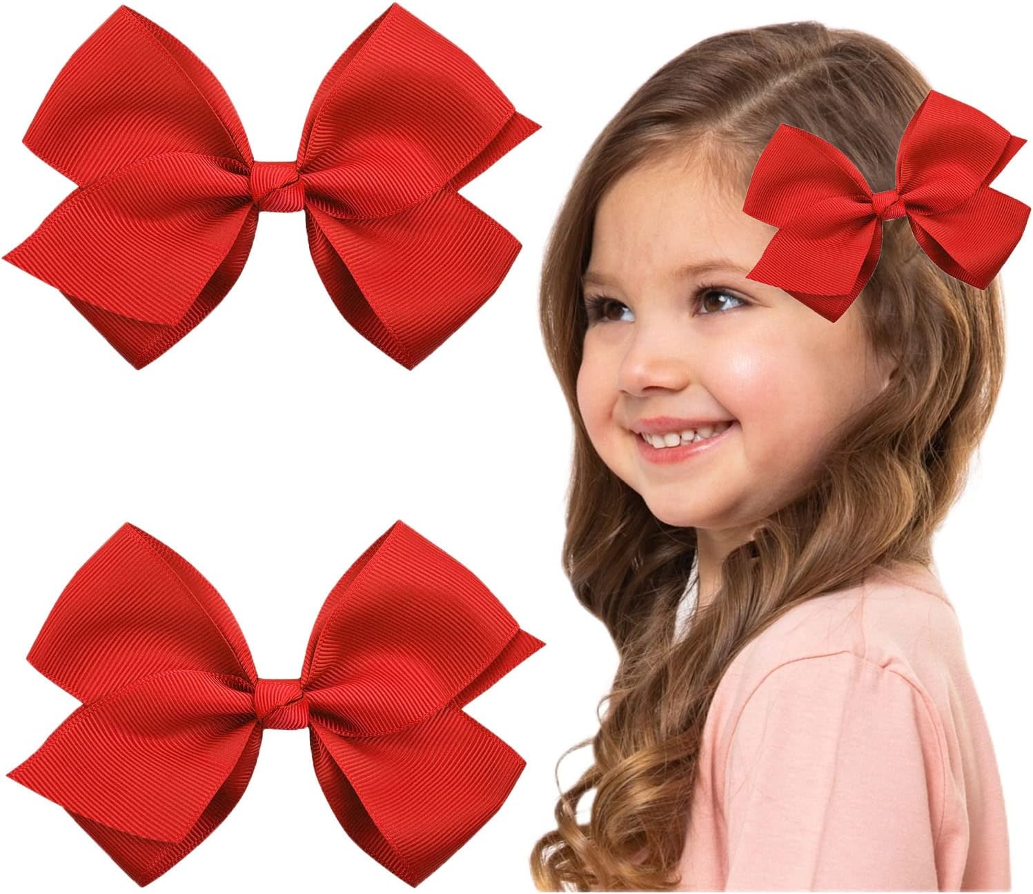 Jeffan 2 Pieces Hair Bows Clips Grosgrain Ribbon 4.5'' Hair Bows with ...