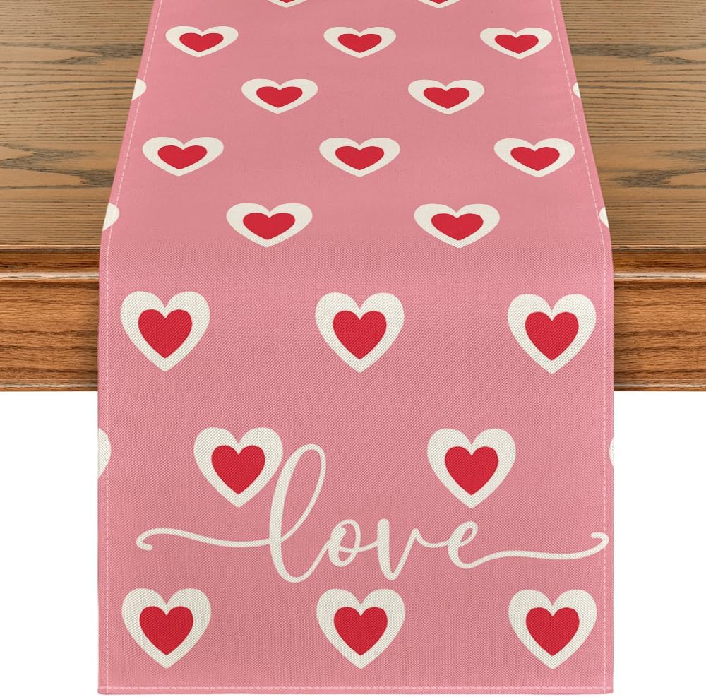 Amazon.com: Artoid Mode Pink Love Hearts Valentine's Table Runner ...